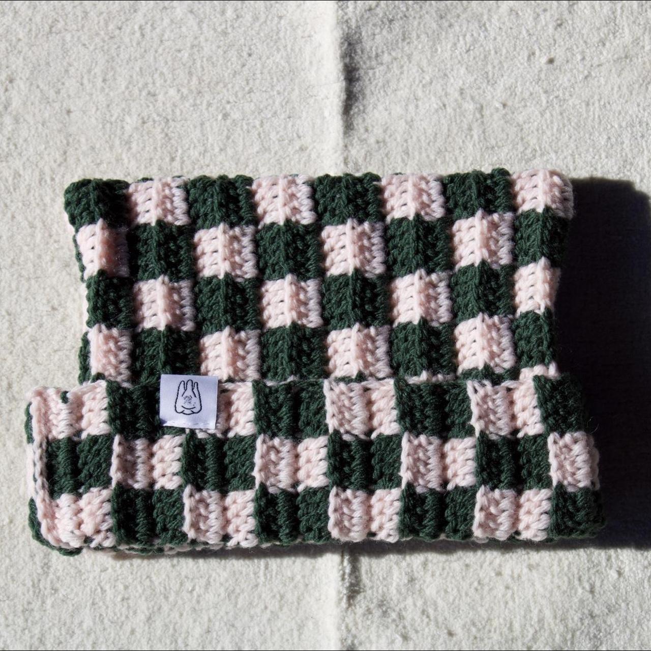 Checker Crochet Kitty Ear Beanie -handmade crochet... - Depop