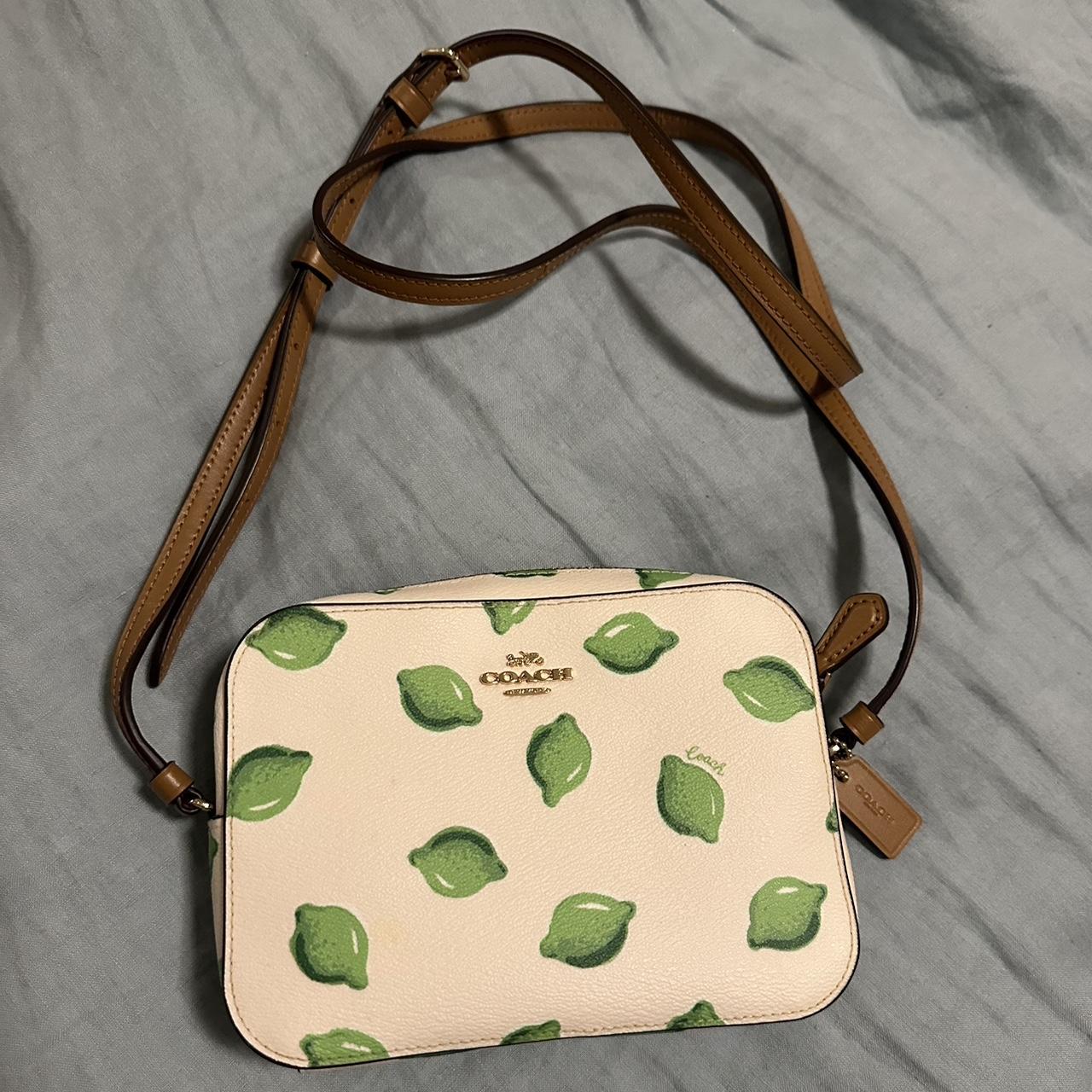 Coach lime print crossbody camera bag, used once,... | Depop