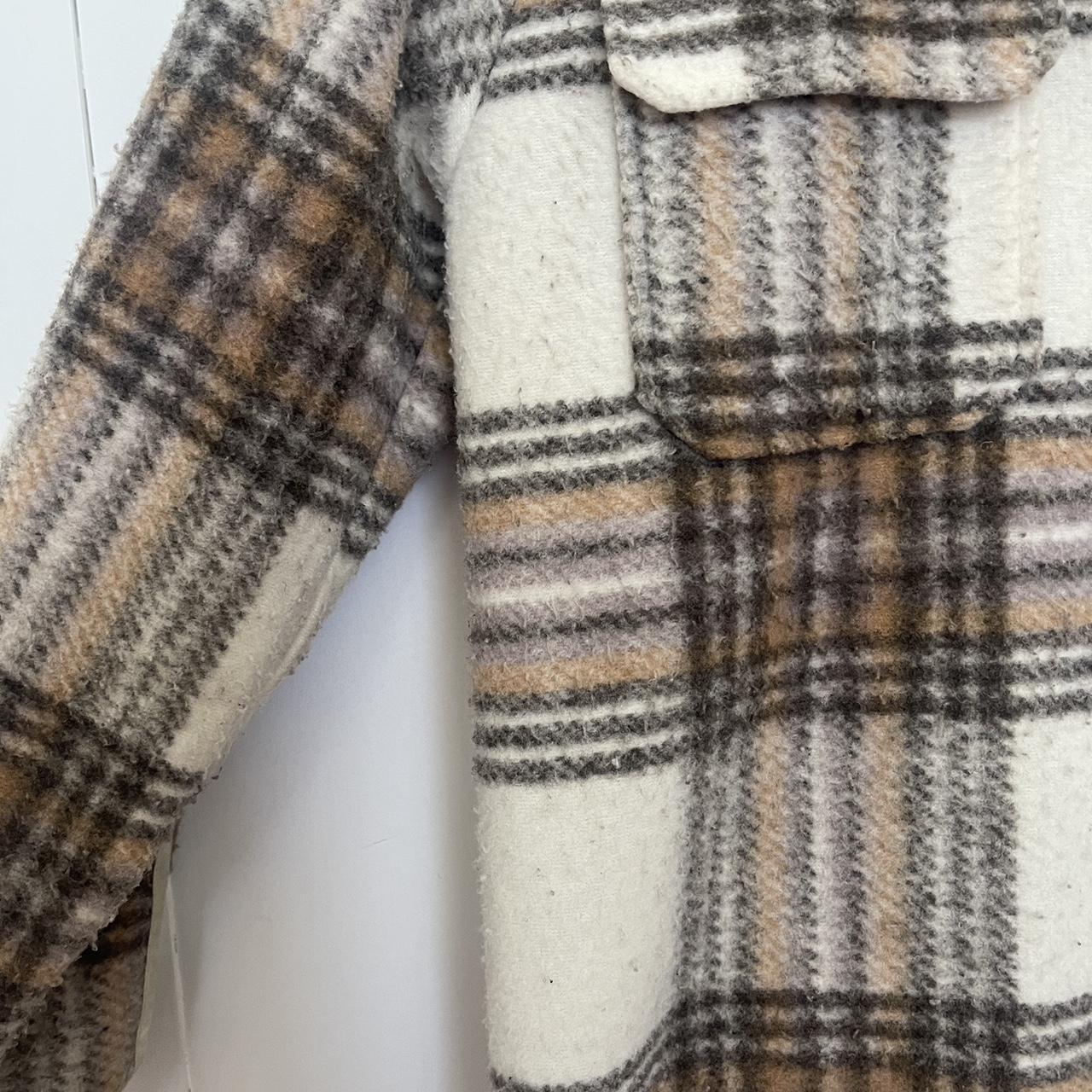 Sportsgirl Longline Cream/Brown Check Shacket Size... - Depop