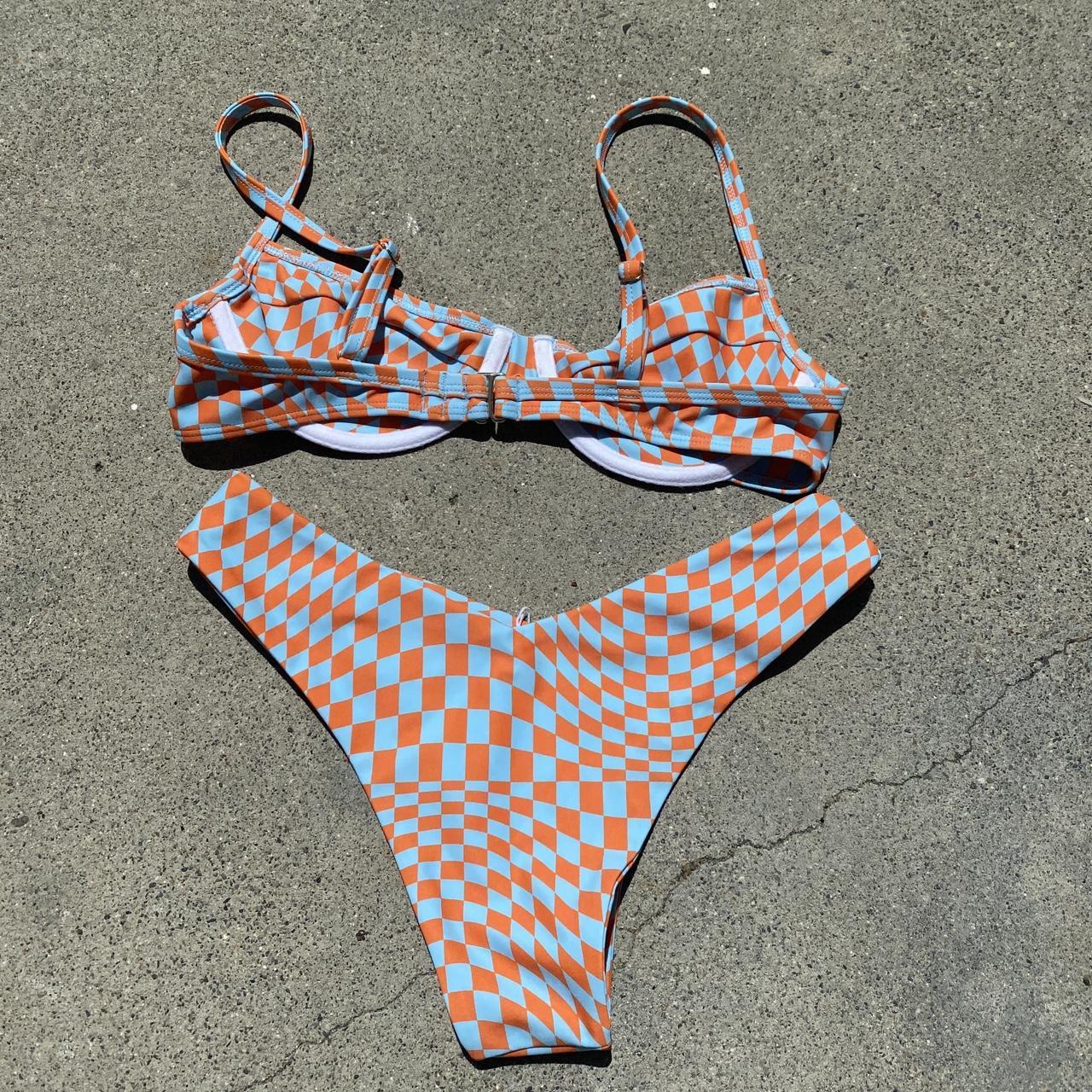 Womens Orange And Blue Swimsuit One Piece Depop