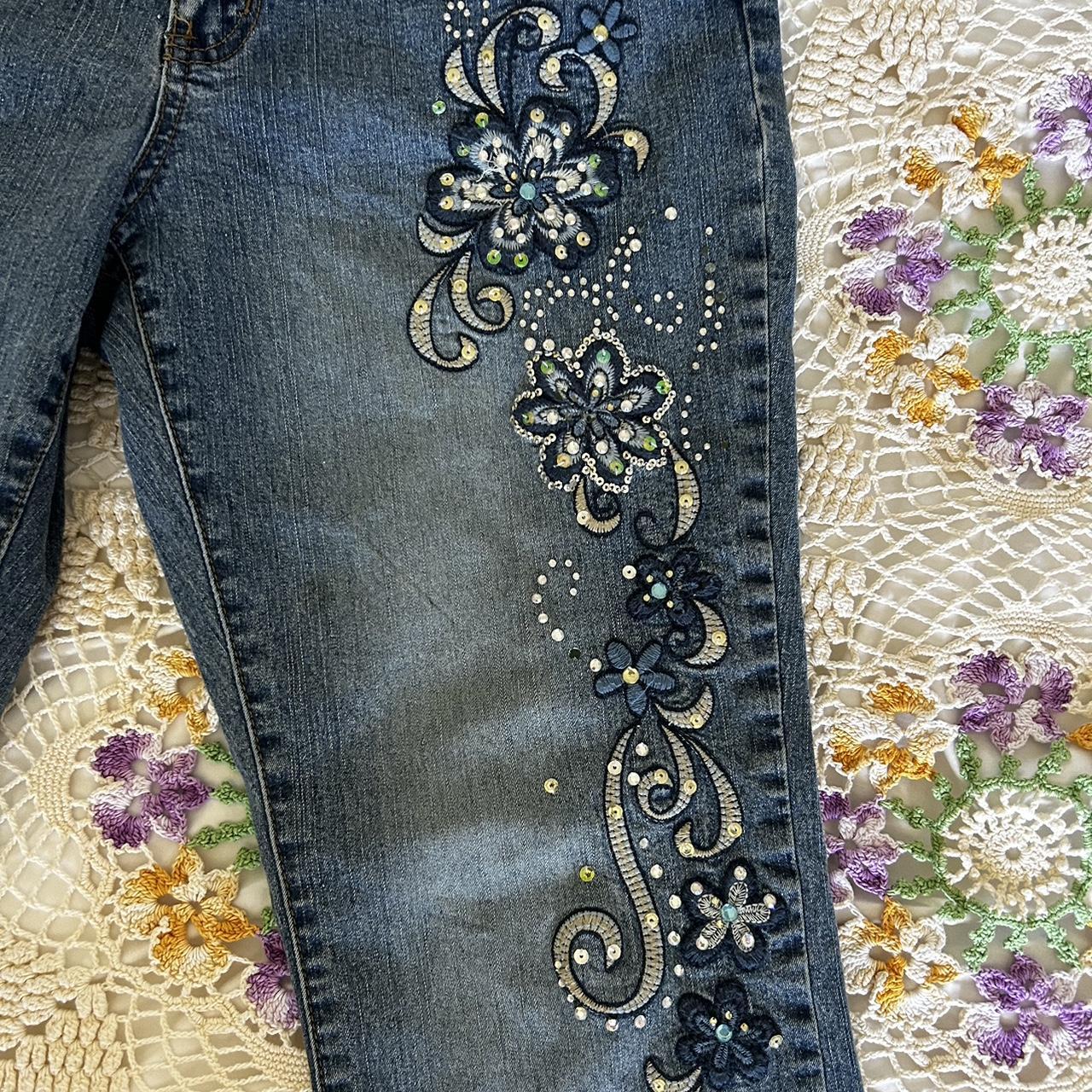 Beautiful vintage Y2K embroidery rhinestone flower... | Depop