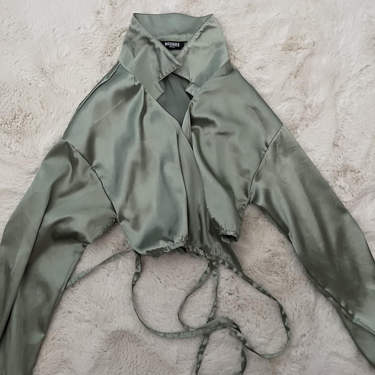 Missguided green satin tie around shirt So pretty... - Depop