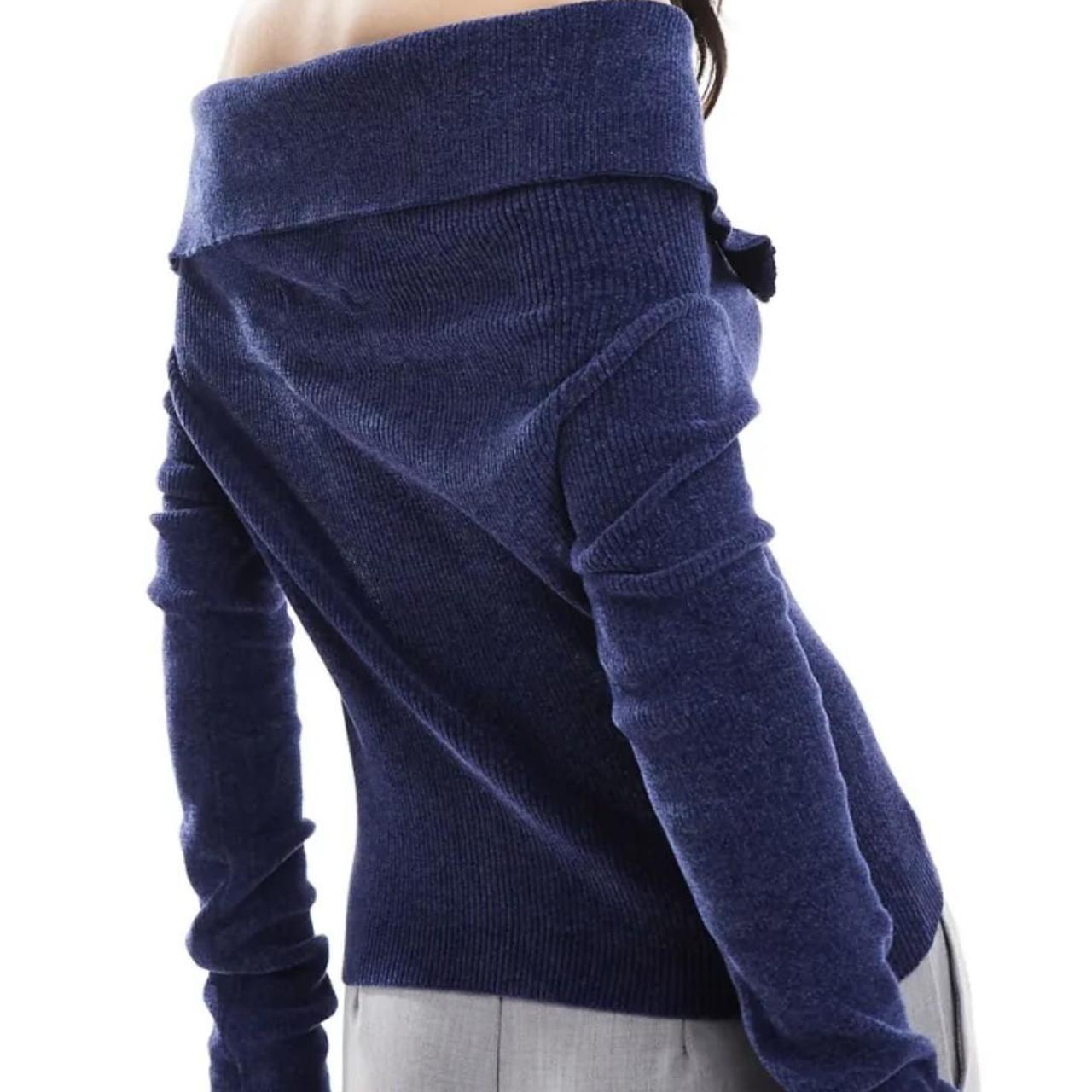 Navy blue off shoulder zip up knit sweater brand new... | Depop
