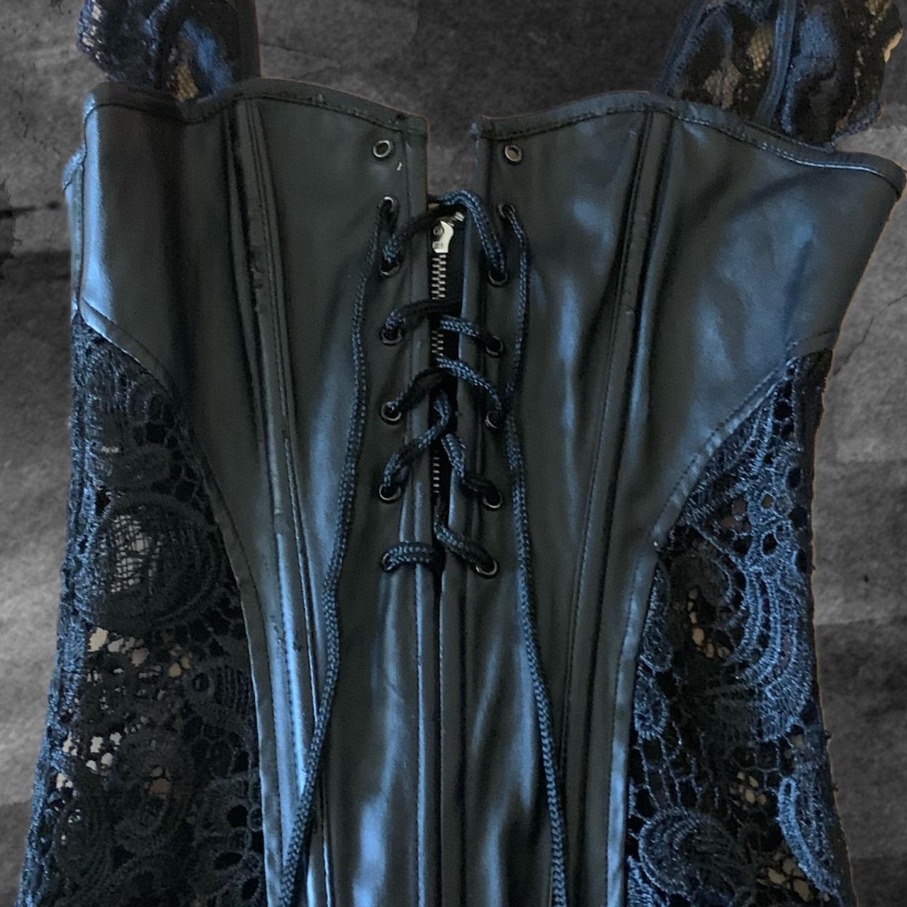 black zip up corset adorable eyelet holes to tie up... - Depop