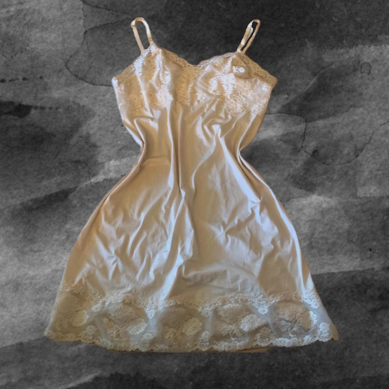 gorgeous white lacy slip dress silky with lace... - Depop