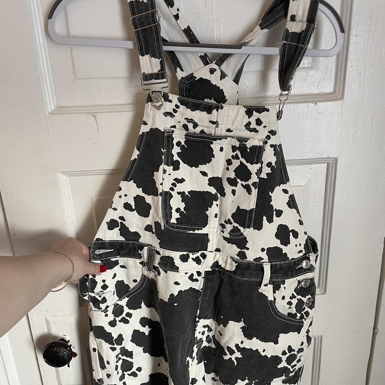 large cow print overalls (tags still on) - Depop