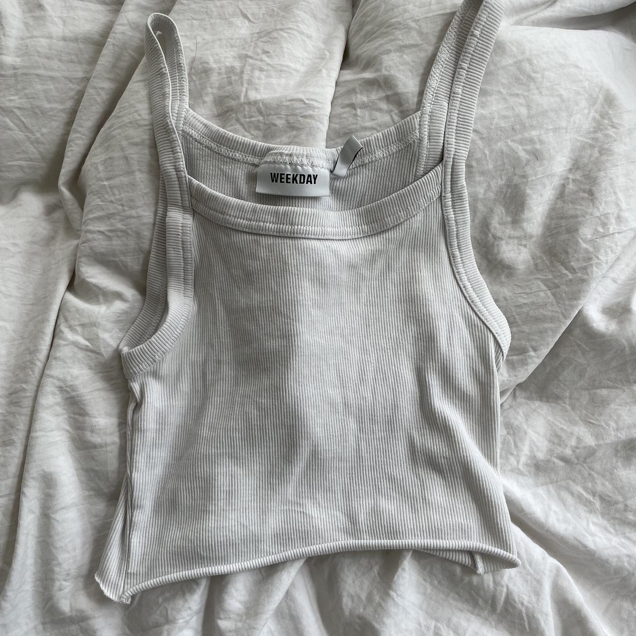 Weekday White Cropped Tank In good condition... - Depop