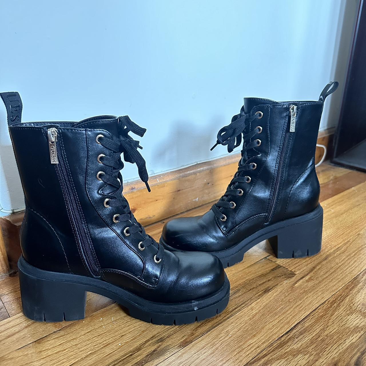 Black chunky combat boots - 3 inch heel - worn only... - Depop