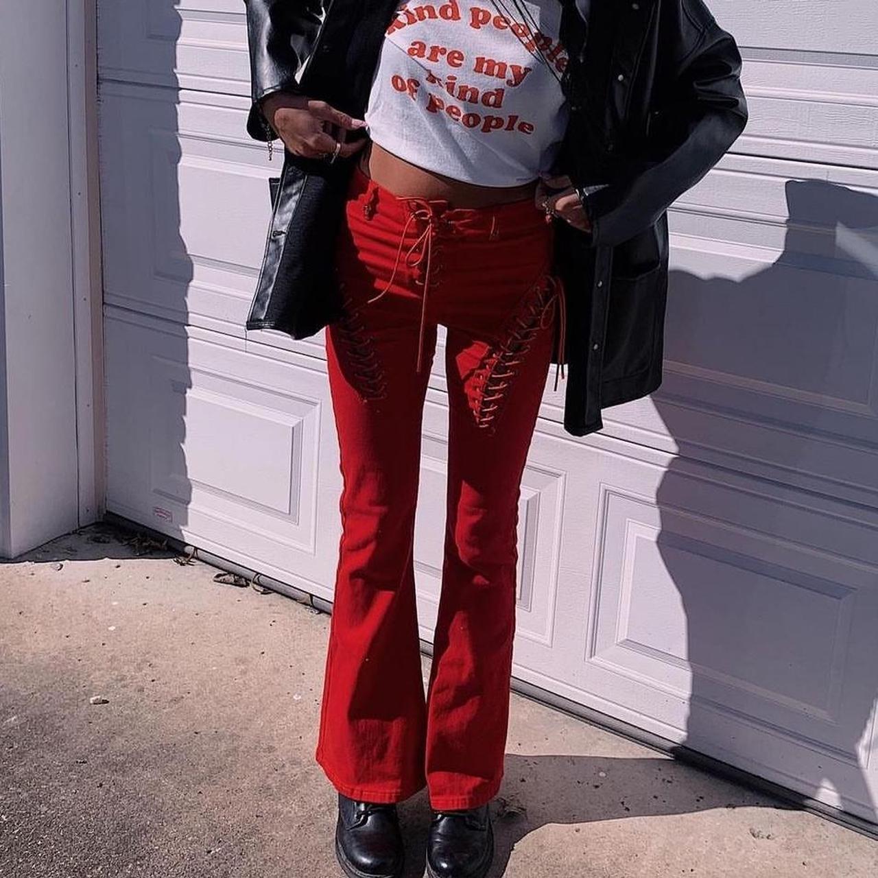 edikted red pants - size small worn once -... - Depop