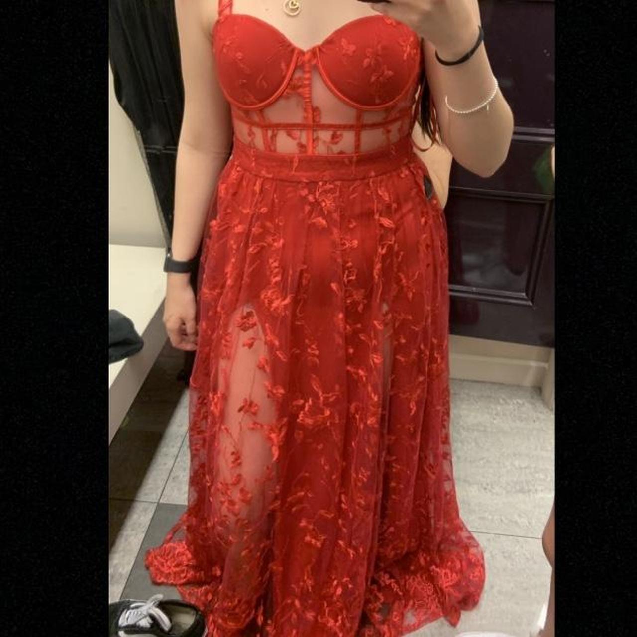 Long Red lace Windsor dress size M Worn once - Depop