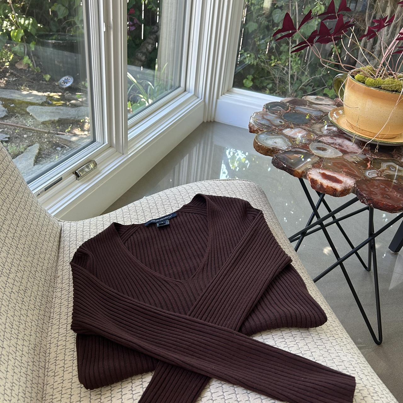 french connection brown cropped sweater with open... - Depop