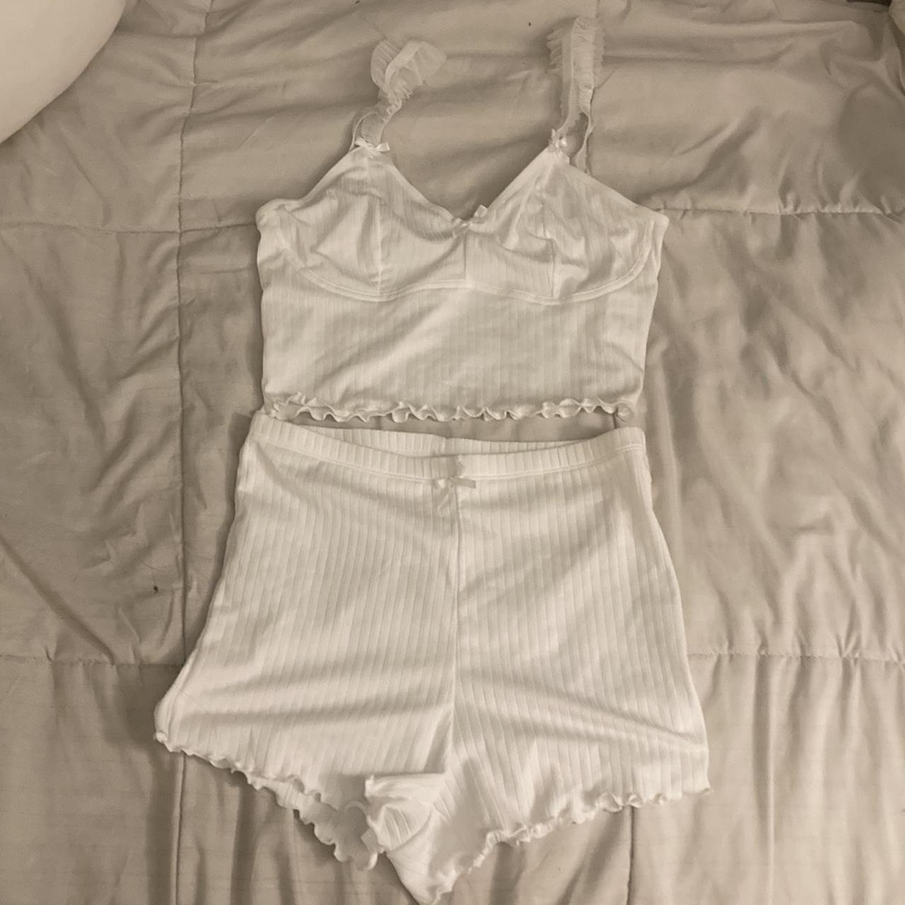 white lace coquette 2 piece pajama set - size s -... - Depop