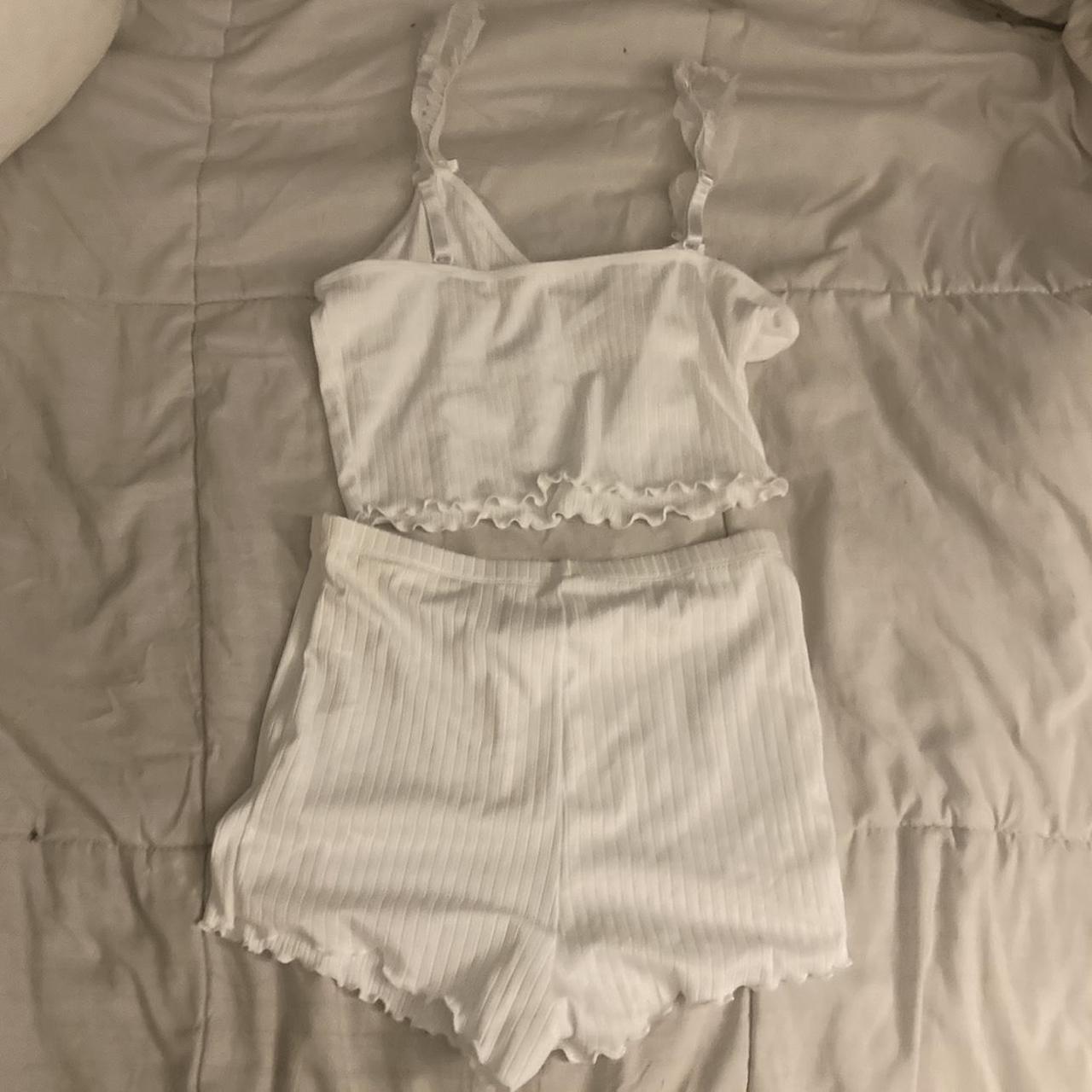 white lace coquette 2 piece pajama set - size s -... - Depop