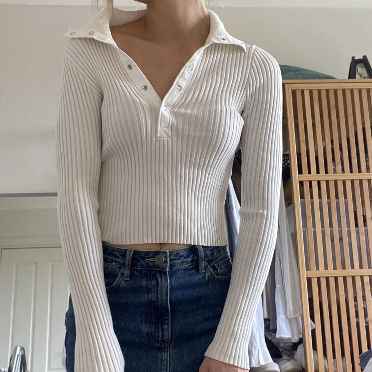 Glassons v neck white long sleeve top - Depop