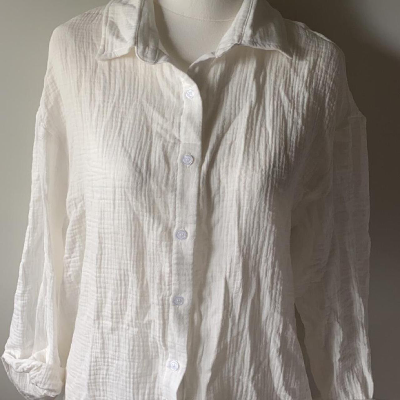 White Linen Button Up 🤍 size xs brand new with tags - Depop