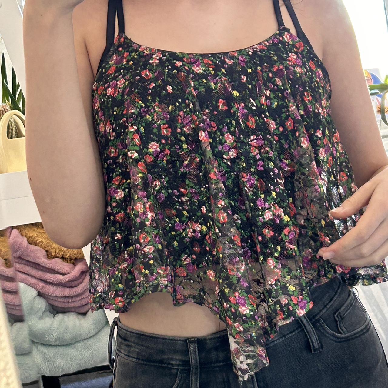 flowey floral double layer top size uk 12/13 childs... - Depop