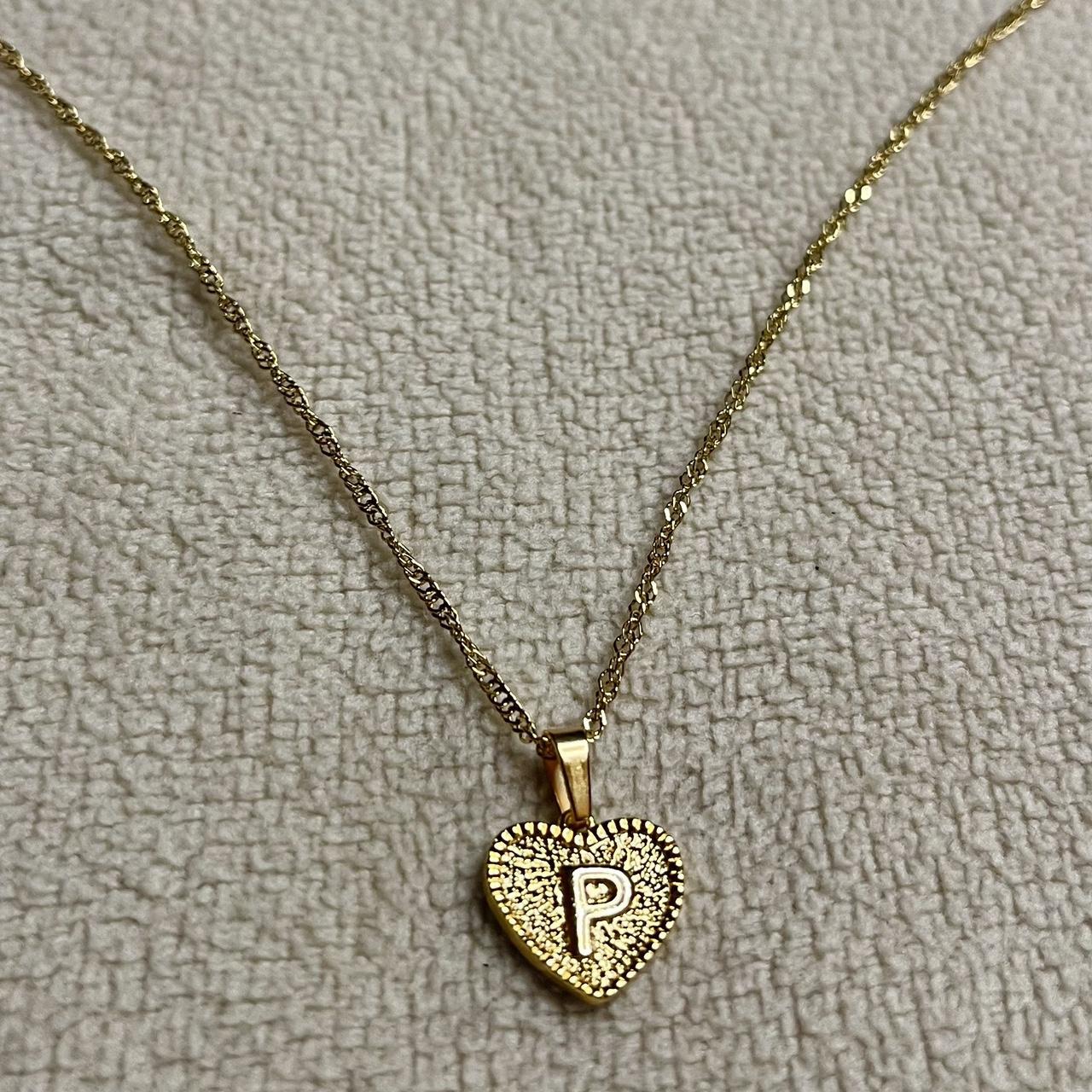 gold letter “P” heart pendant necklace (FREE... - Depop