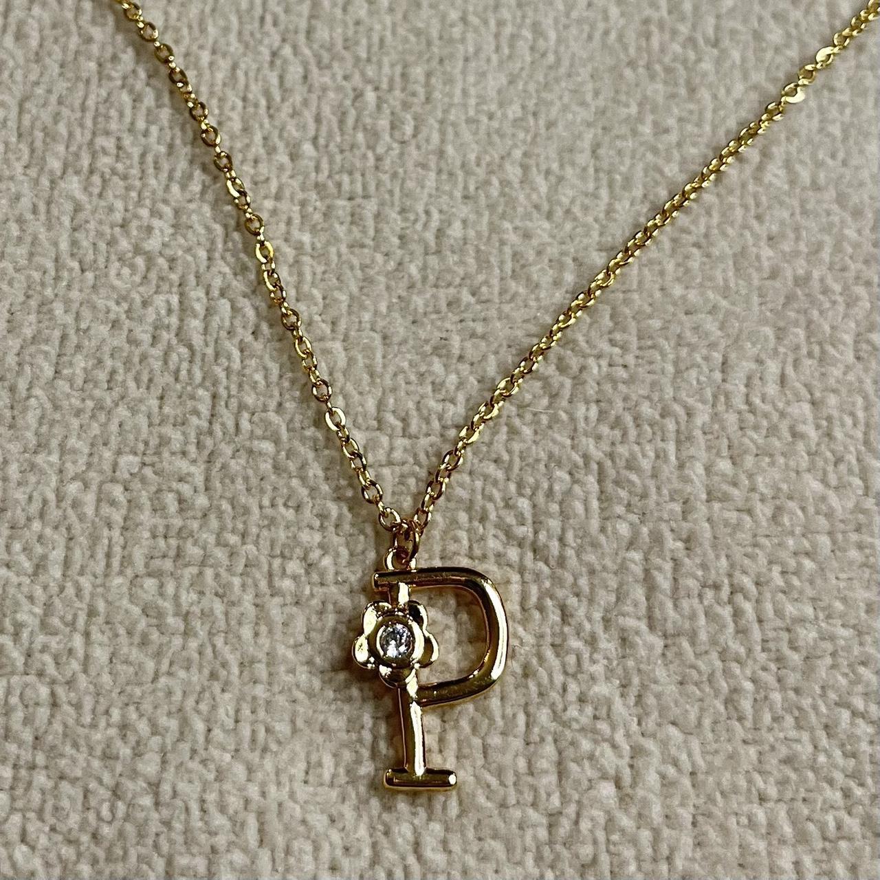 gold flower initial letter “P” pendant necklace ... - Depop