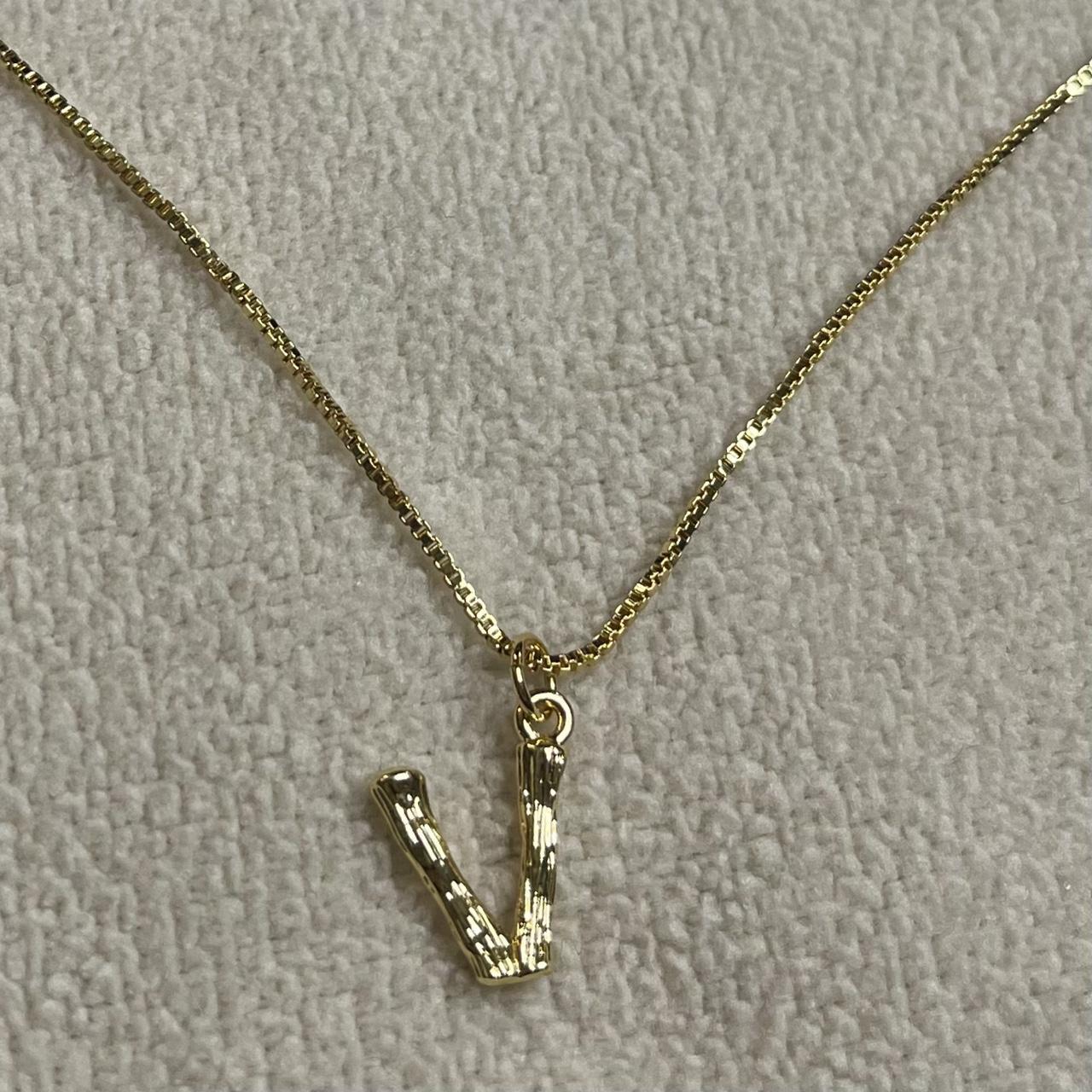 gold initial letter “V” pendant necklace (FREE... - Depop