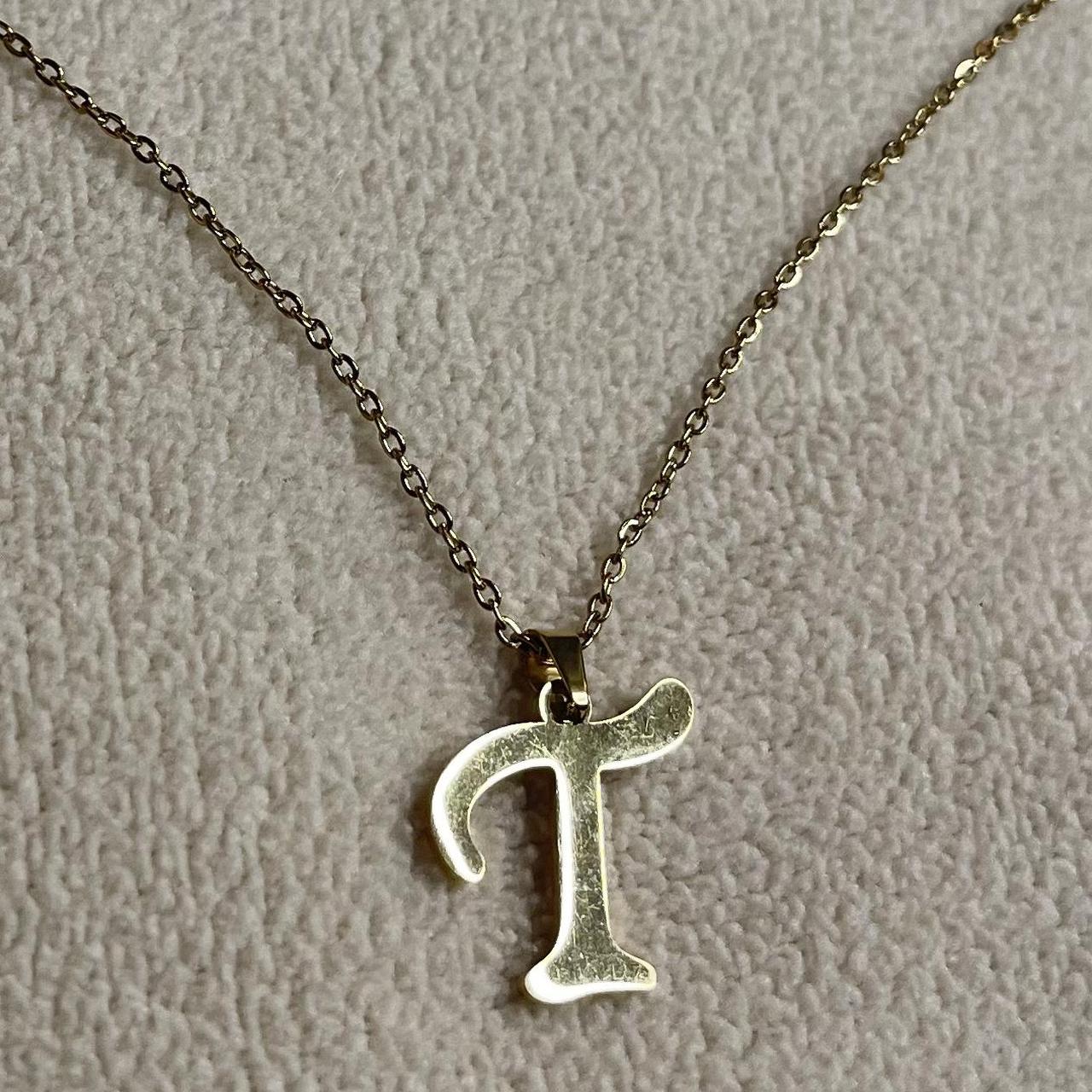gold initial letter “T” pendant necklace (FREE... - Depop