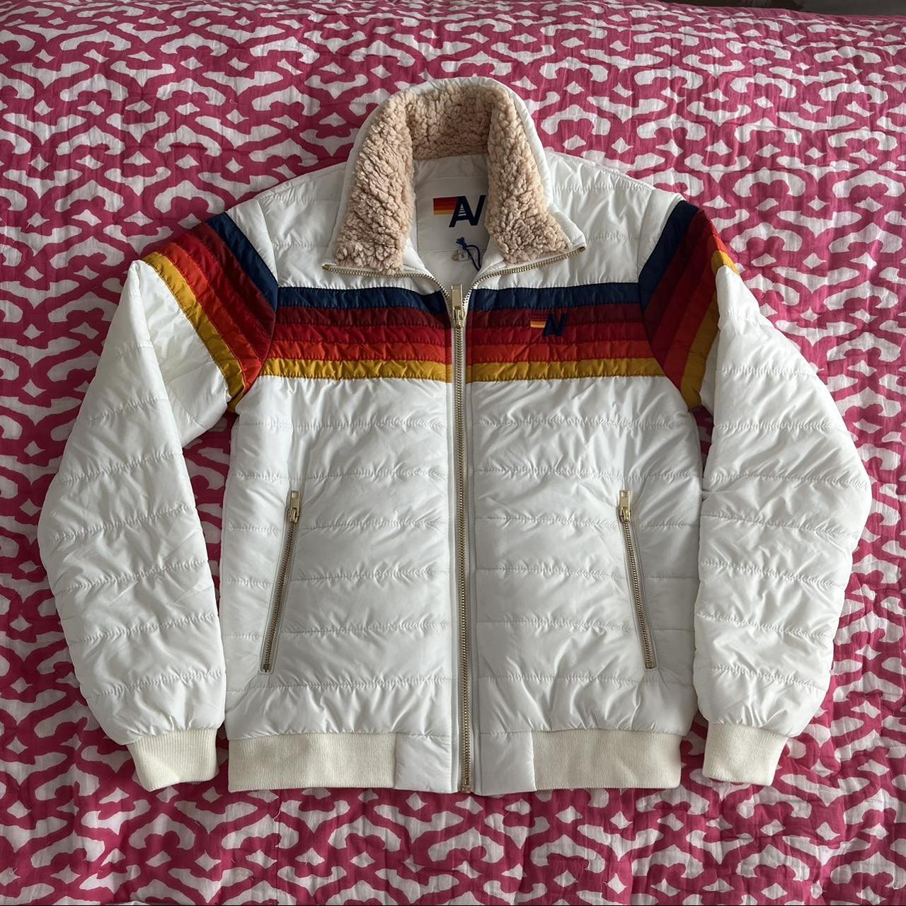 Aviator Nation 5 Stripe Jacket with Shearling Collar... - Depop