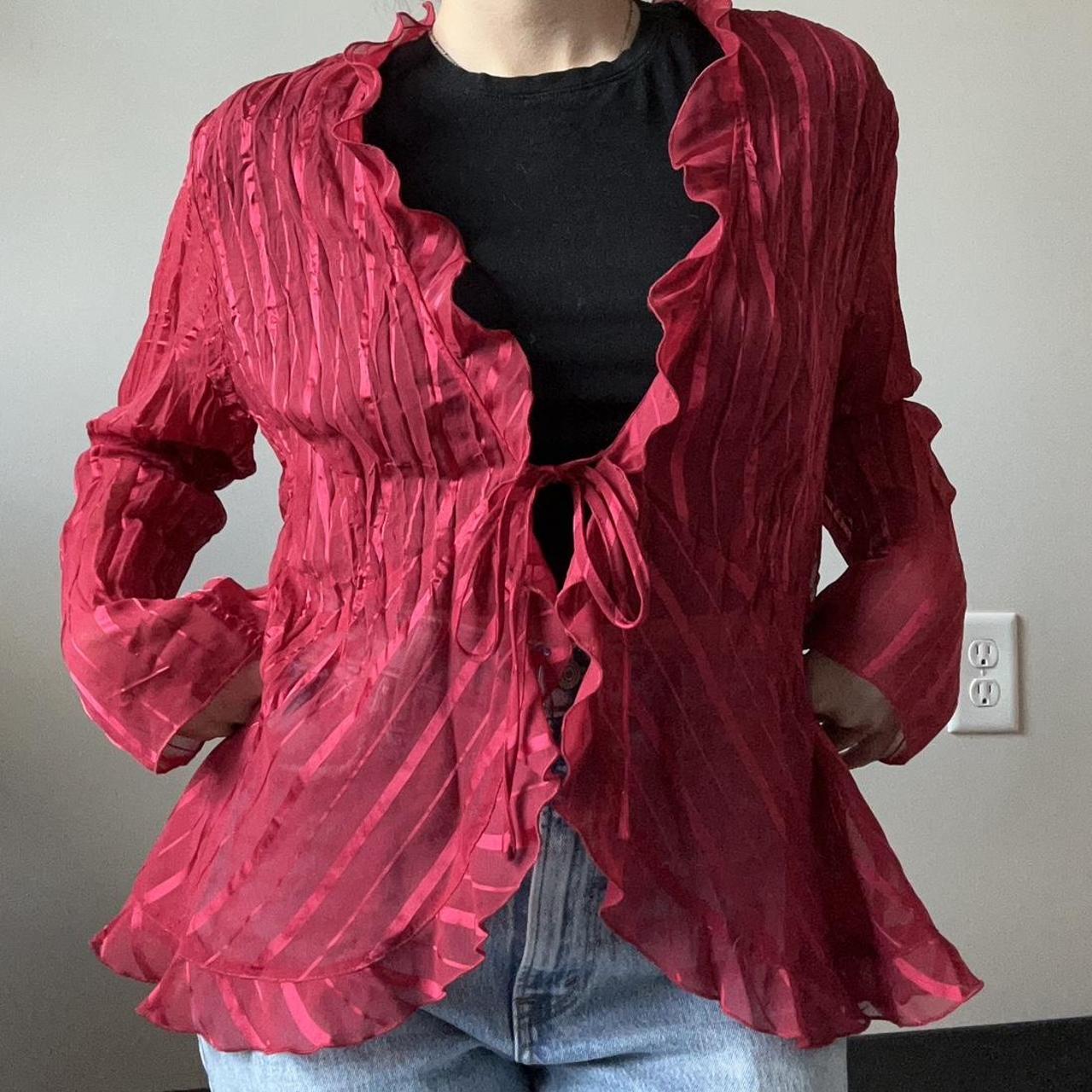 Red silky tie front blouse It's giving vampire... - Depop