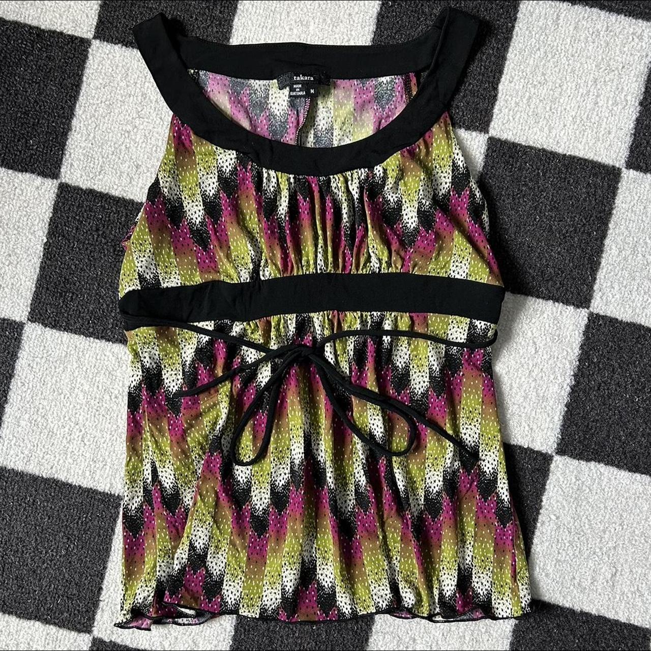 Funky tank top, purple green black Bow can tie in... - Depop