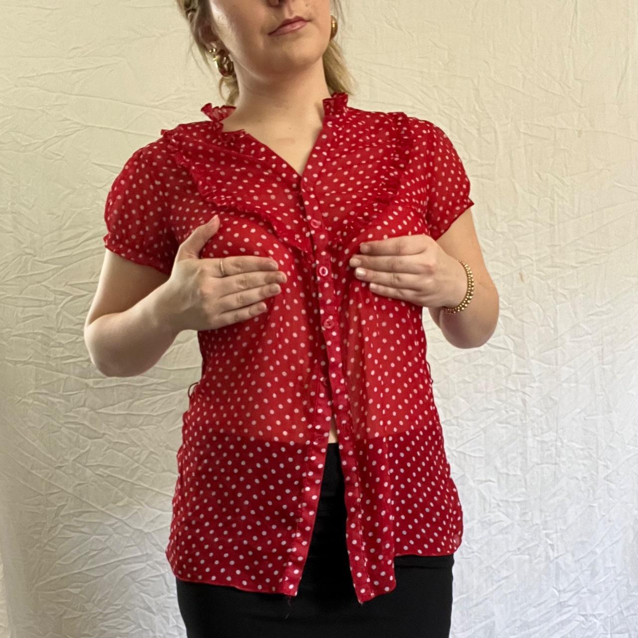 max rave red and white polka dot button up top with... | Depop