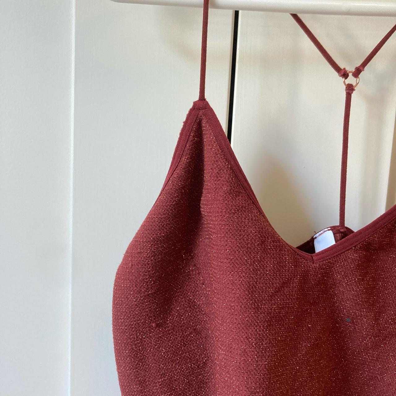 L Red Sparkly Cropped Tank Top - Depop