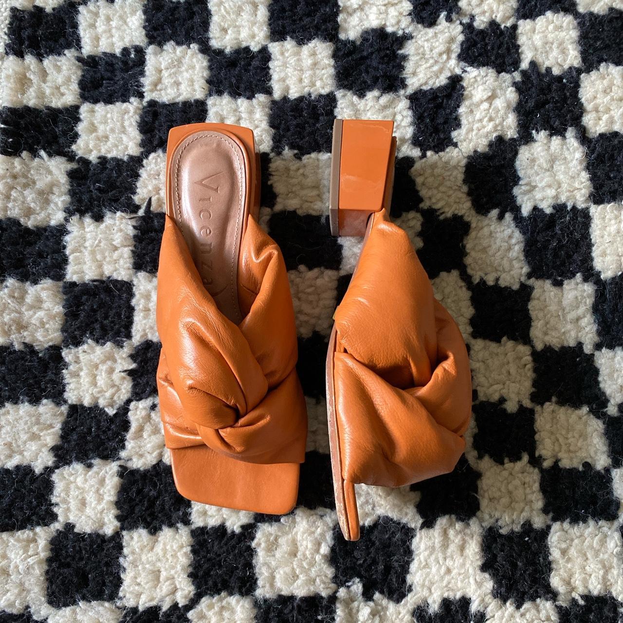 Anthropologie Vicenza Orange Puffy Twist Mules Size... - Depop