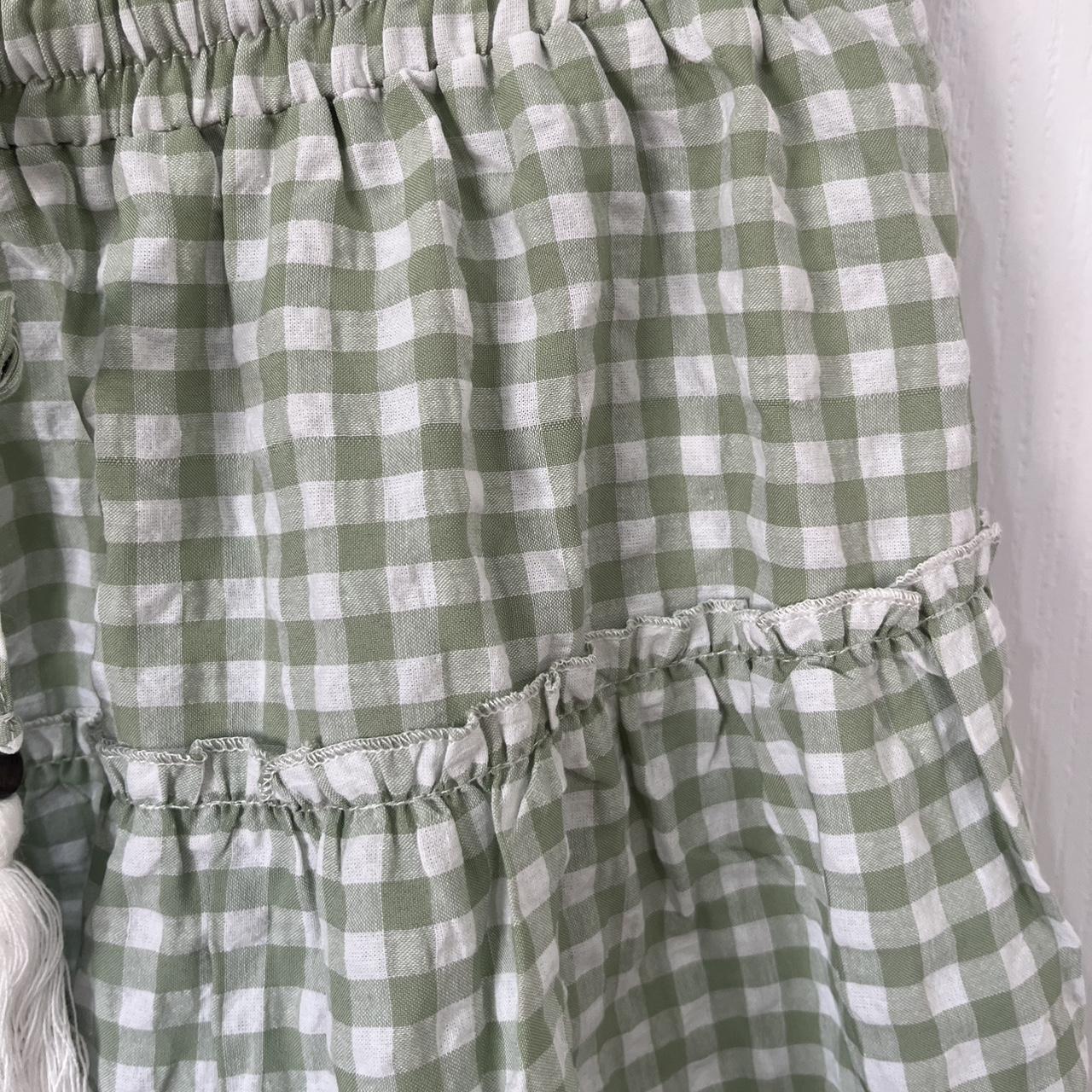 Green gingham ruffle mini skirt High, elasticated... - Depop