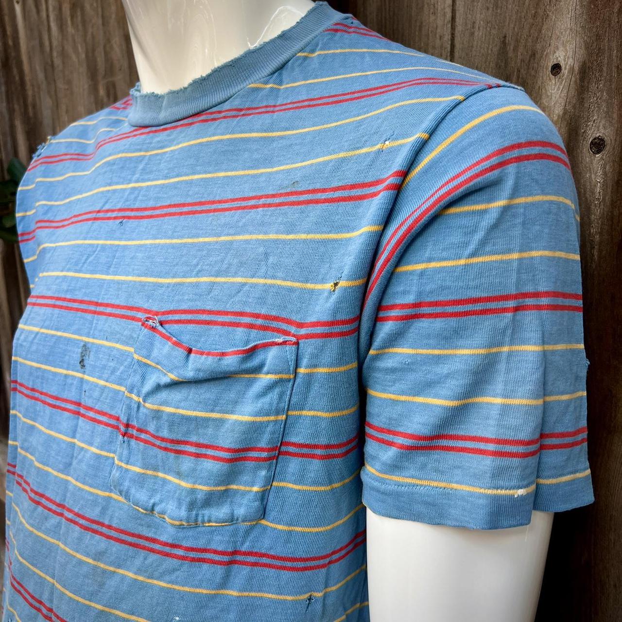 Vintage 70’s Striped Pocket Tee Men’s Size XL but... - Depop