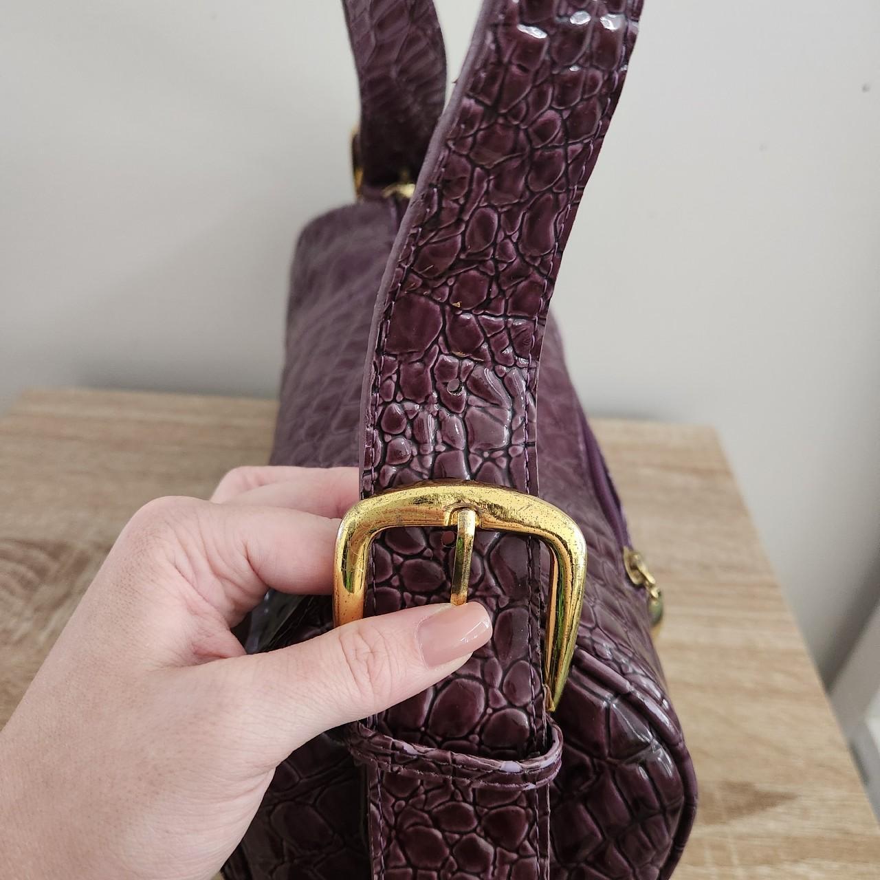 Cute plum purple croc texture y2k shoulder bag. Gold... - Depop
