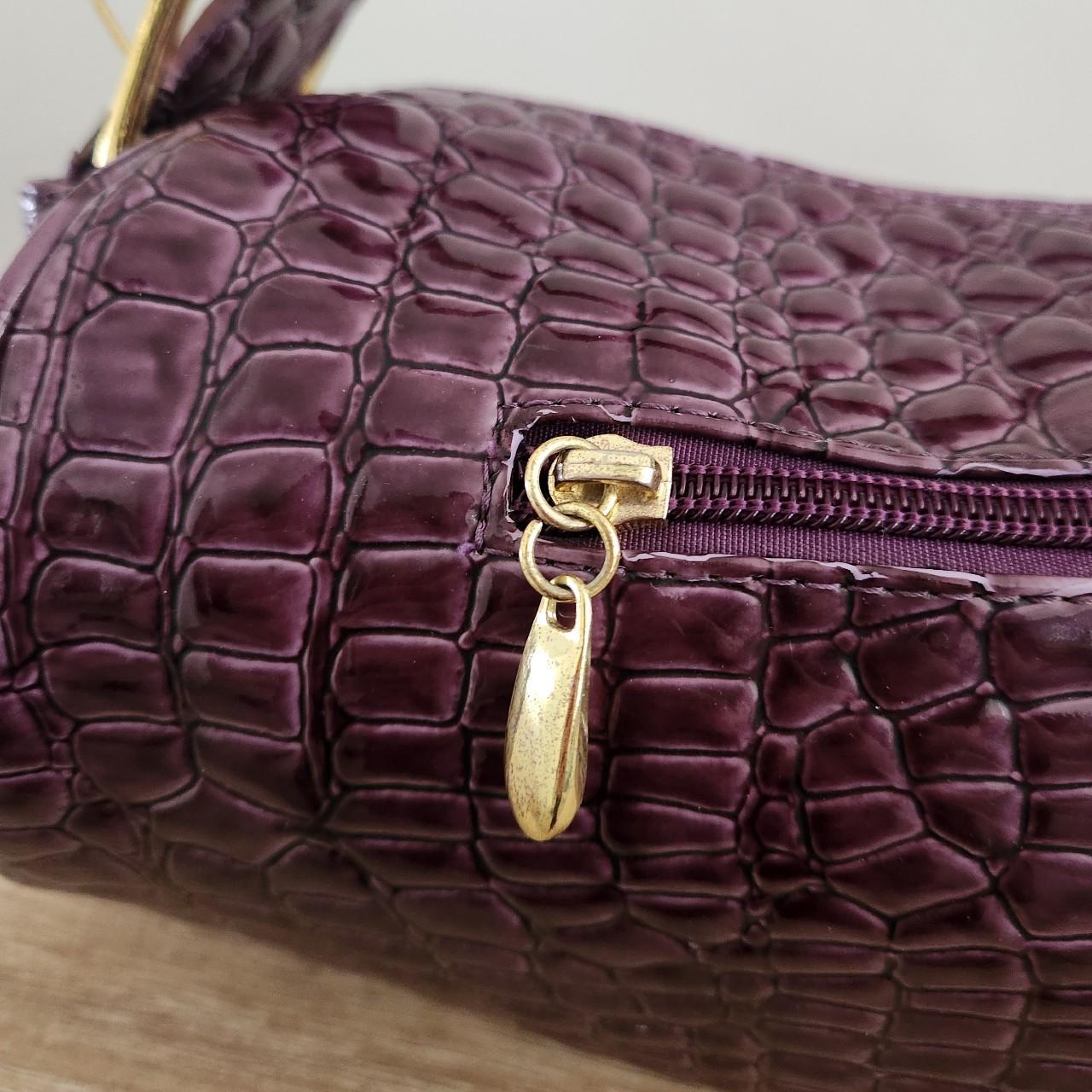 Cute plum purple croc texture y2k shoulder bag. Gold... - Depop