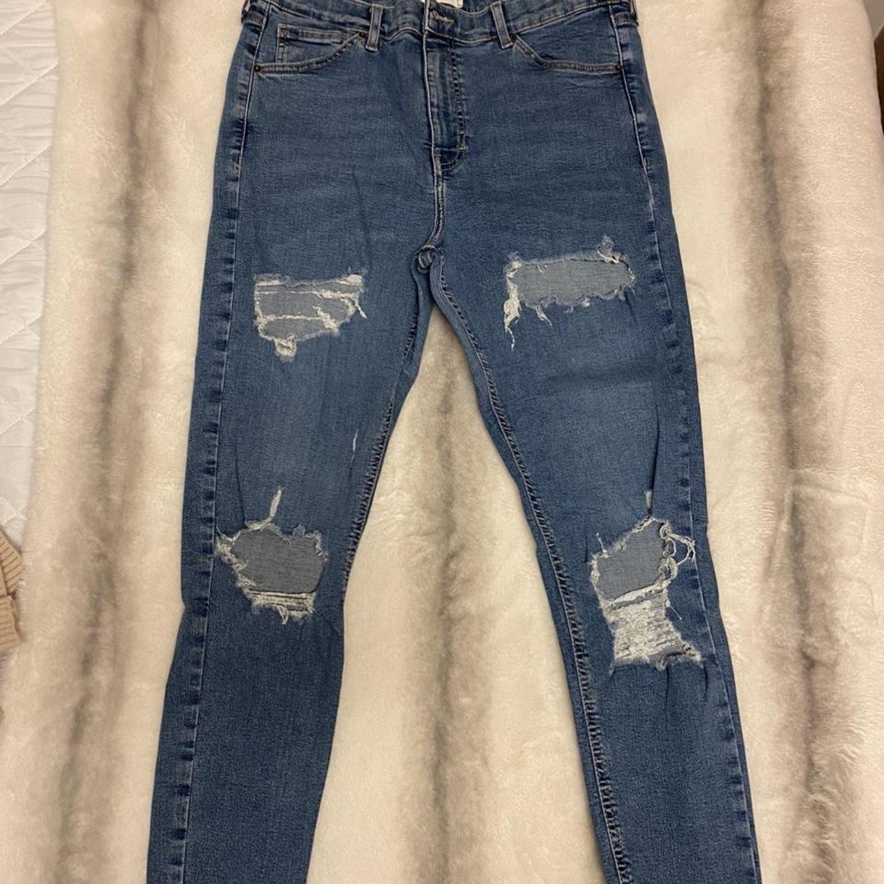 topshop jamie rip jean in mid blue size w34... - Depop