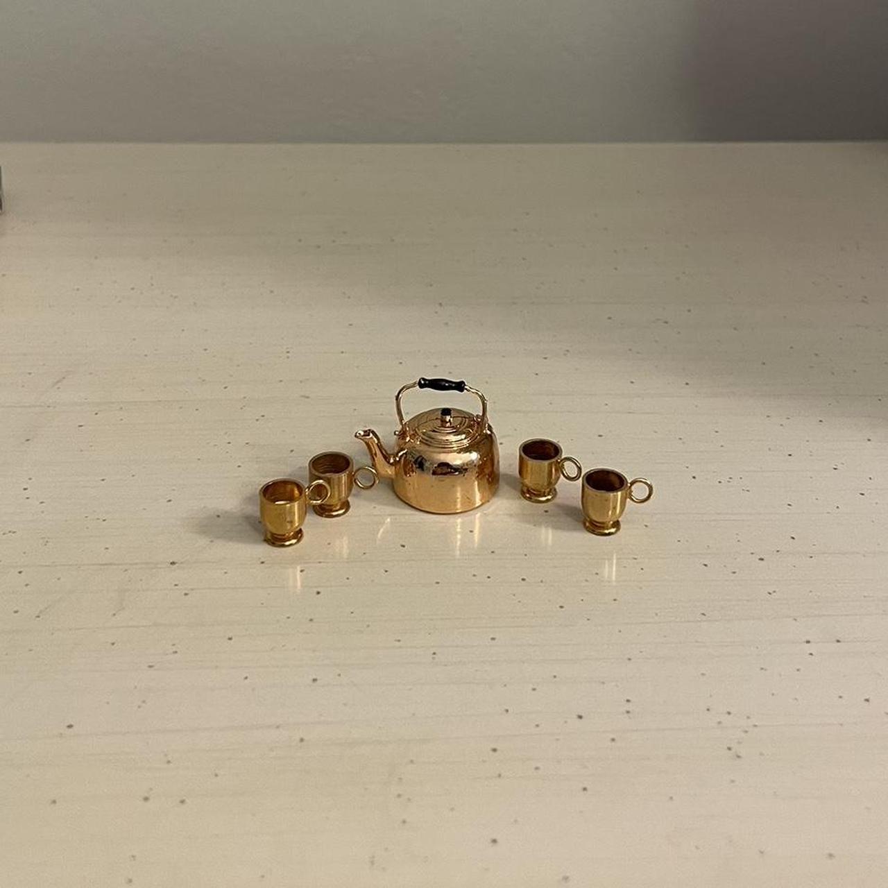 Miniature Golden Tea Set - teapot (thin metal) - 4... - Depop