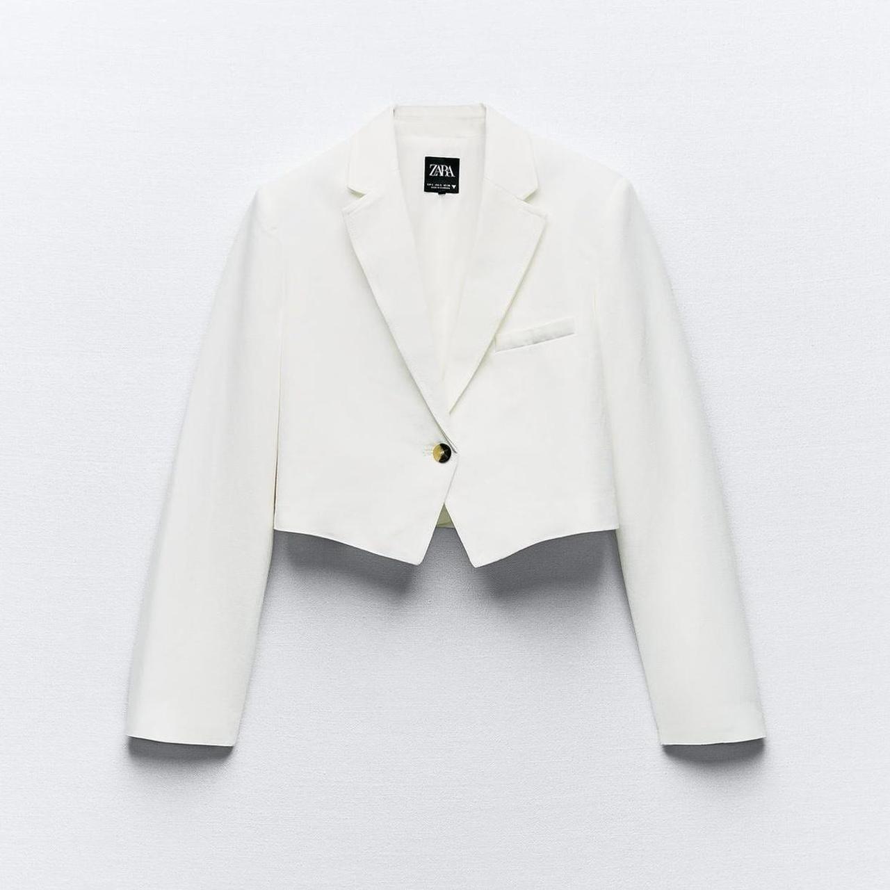 Zara white cropped blazer, size S. perfect condition... - Depop