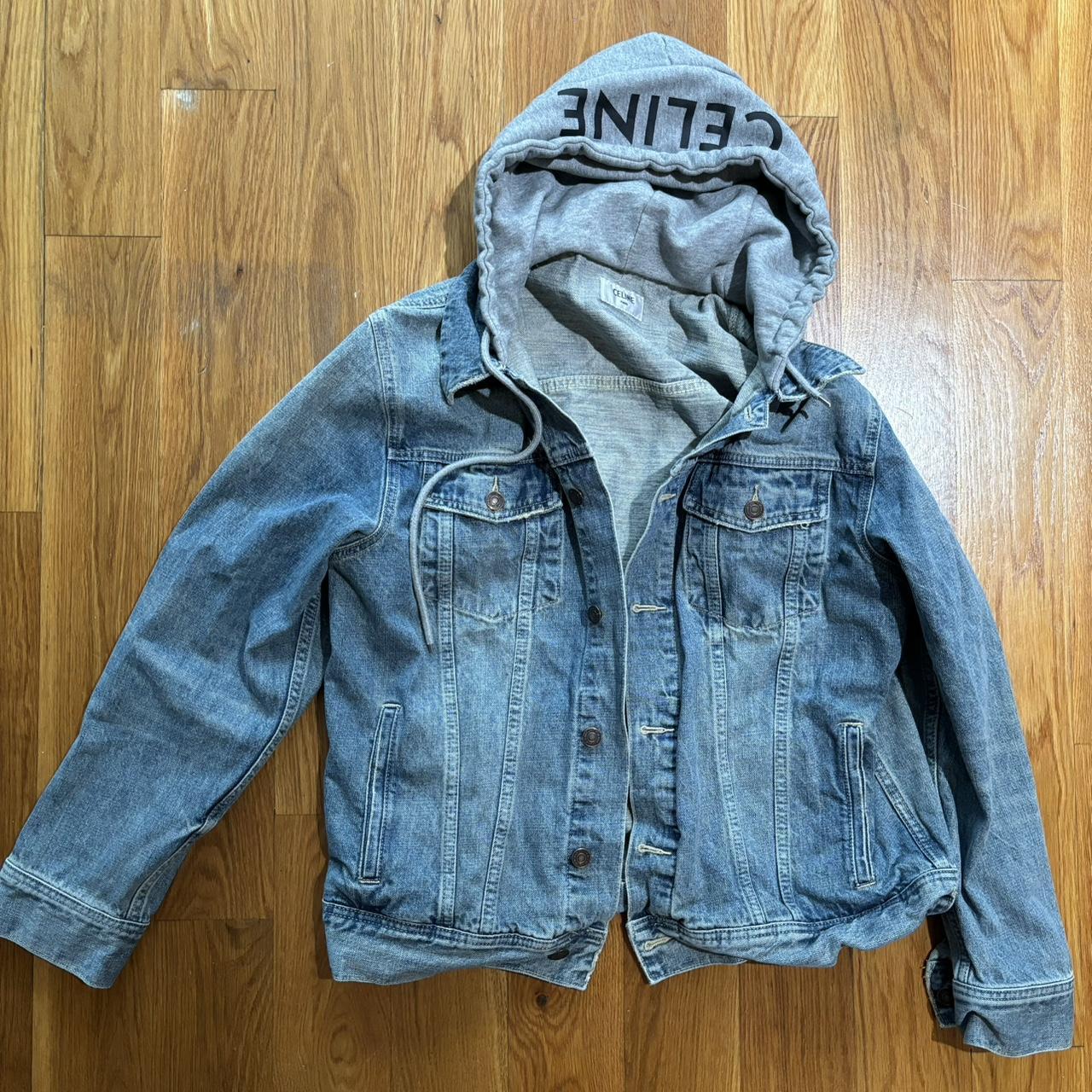 Celine Jean jacket with hood attached Size Large - Depop