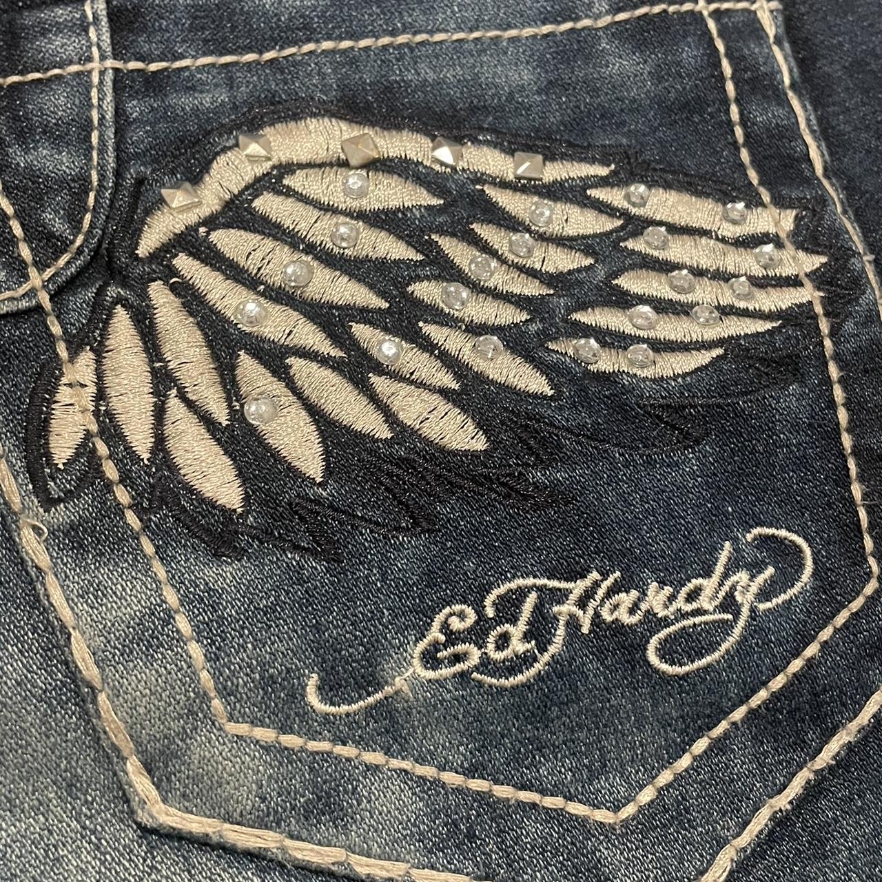 Ed Hardy Women's Navy and White Shorts | Depop