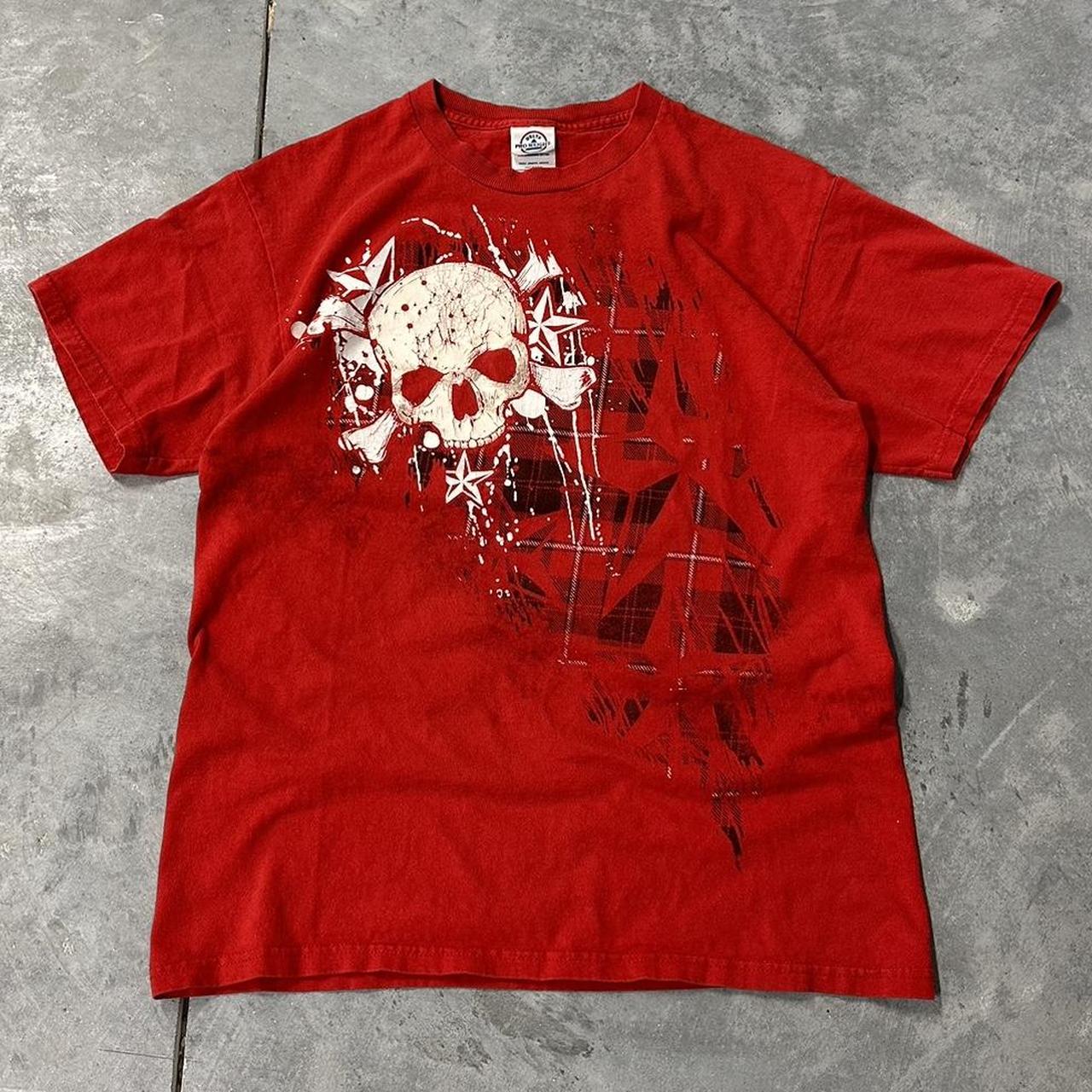 Vintage Y2K skater grunge stars & skulls t-shirt... - Depop