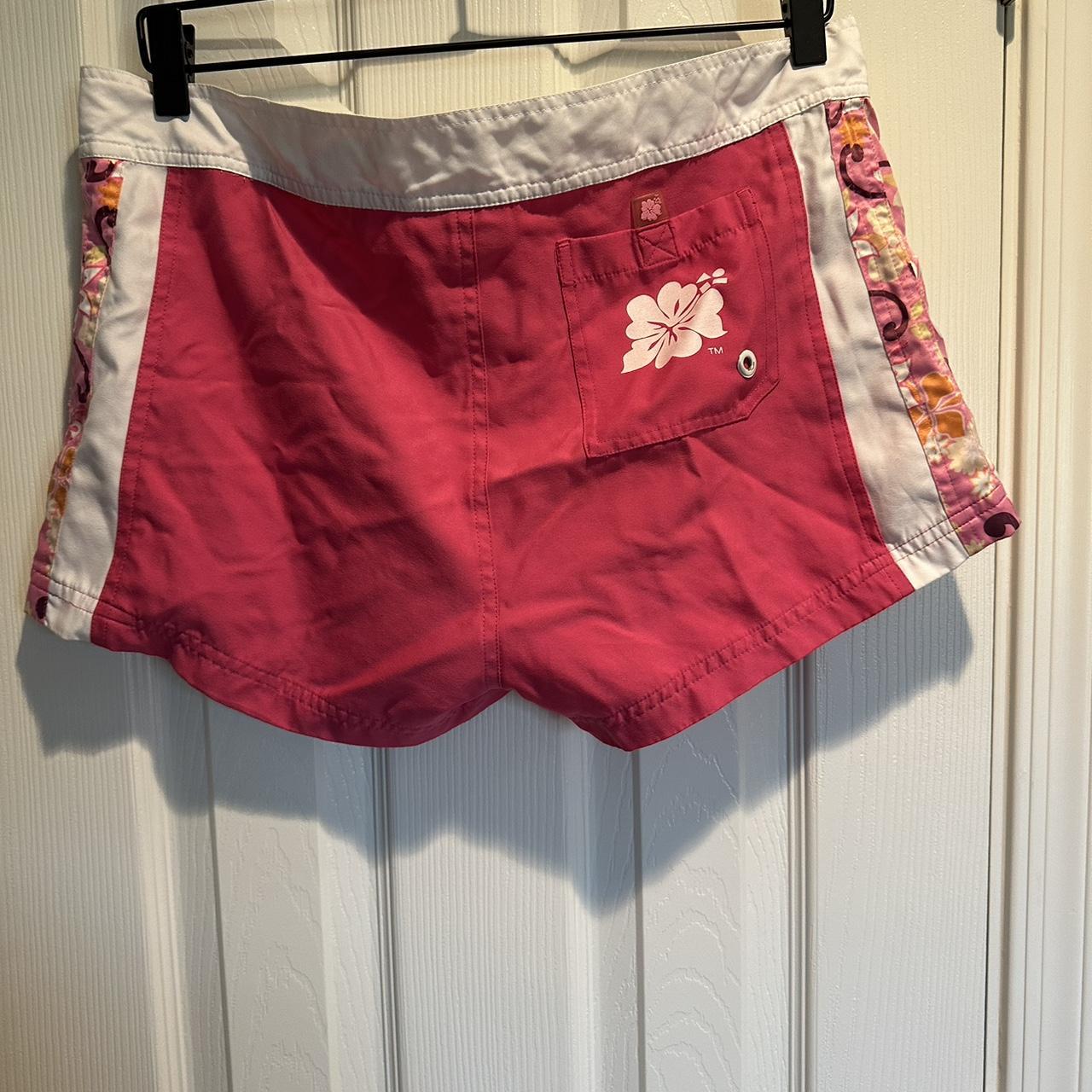 Y2K pink and white shorts with floral trim and... | Depop