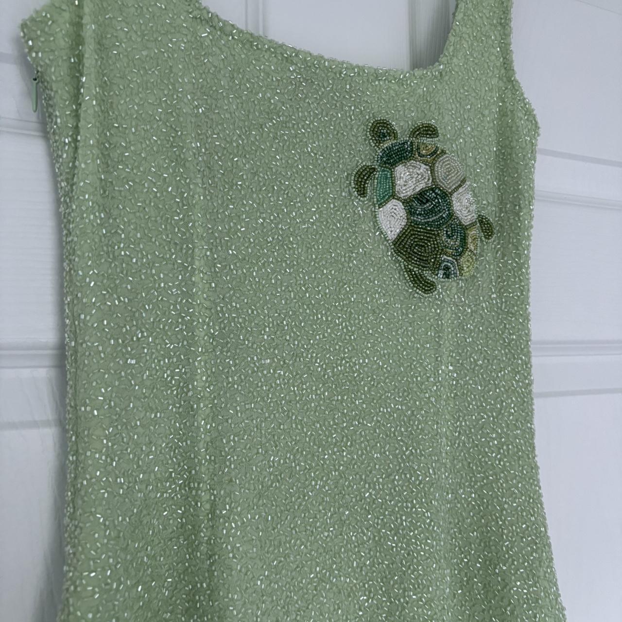 Staud Beaded green turtle dress Lightly worn Zipper... | Depop