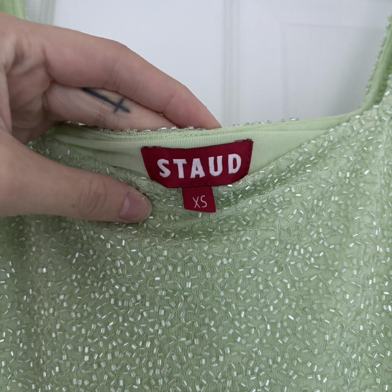 Staud Beaded green turtle dress Lightly worn Zipper... | Depop