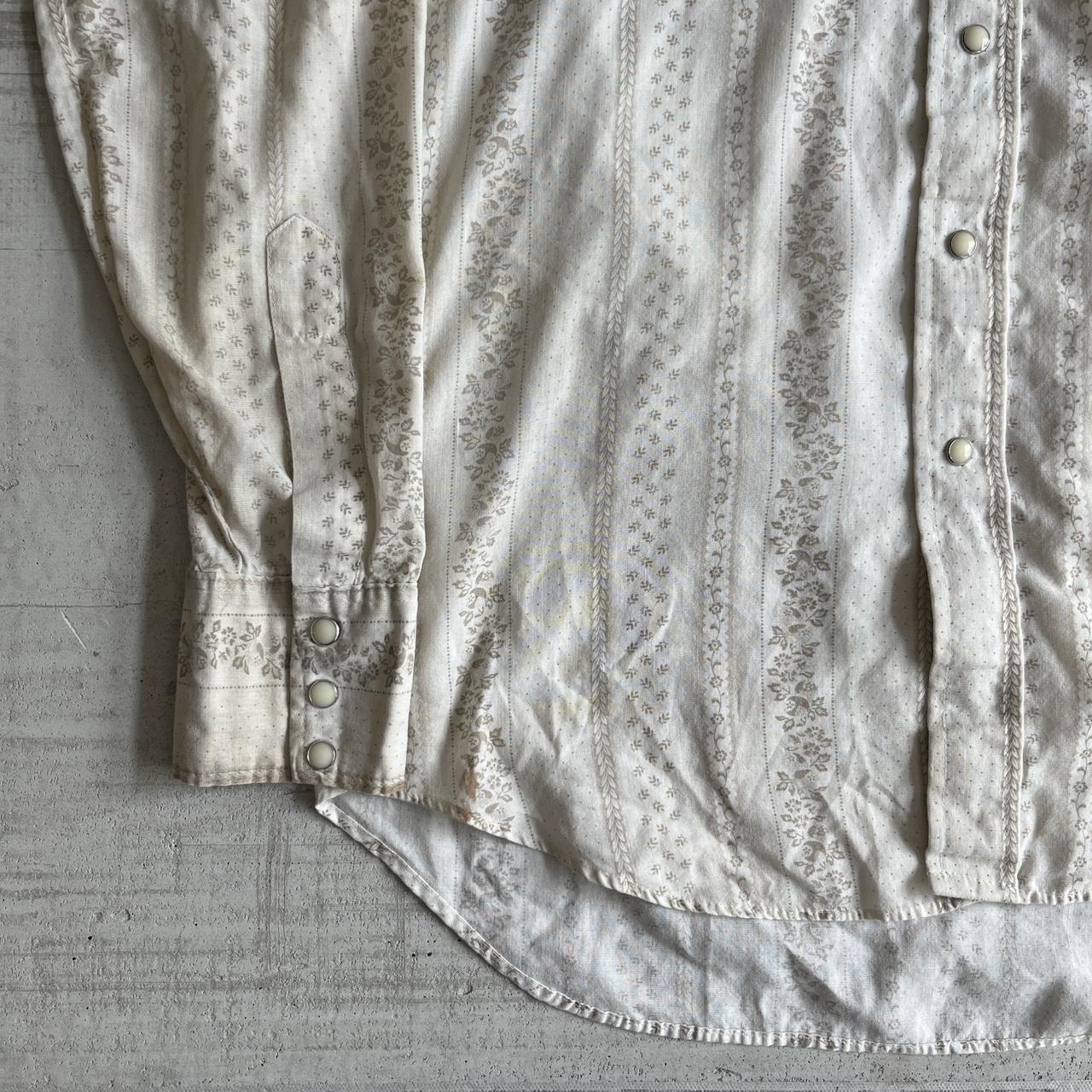 Vintage 70s 80s Cream White Discolored Pearlsnap... - Depop