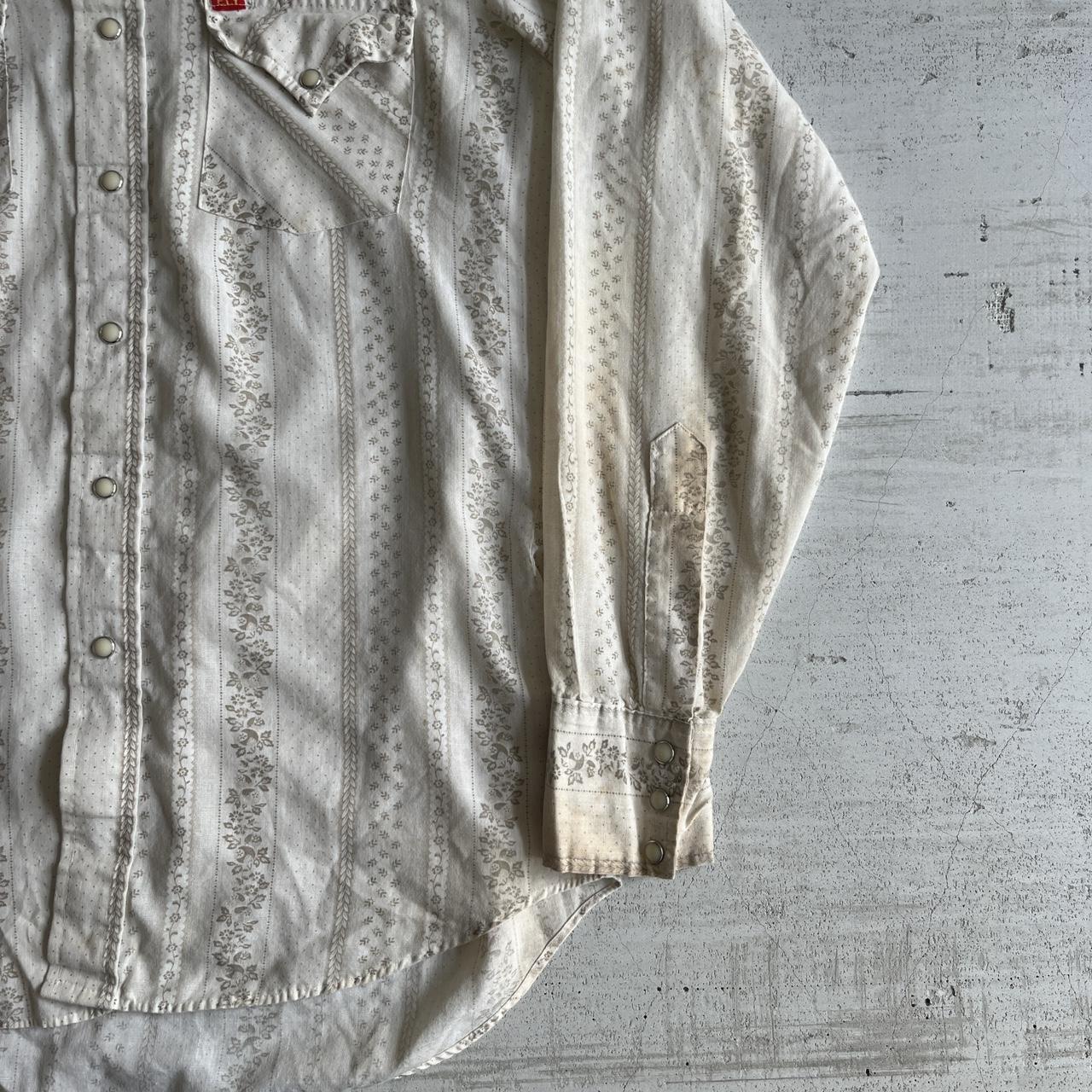 Vintage 70s 80s Cream White Discolored Pearlsnap... - Depop