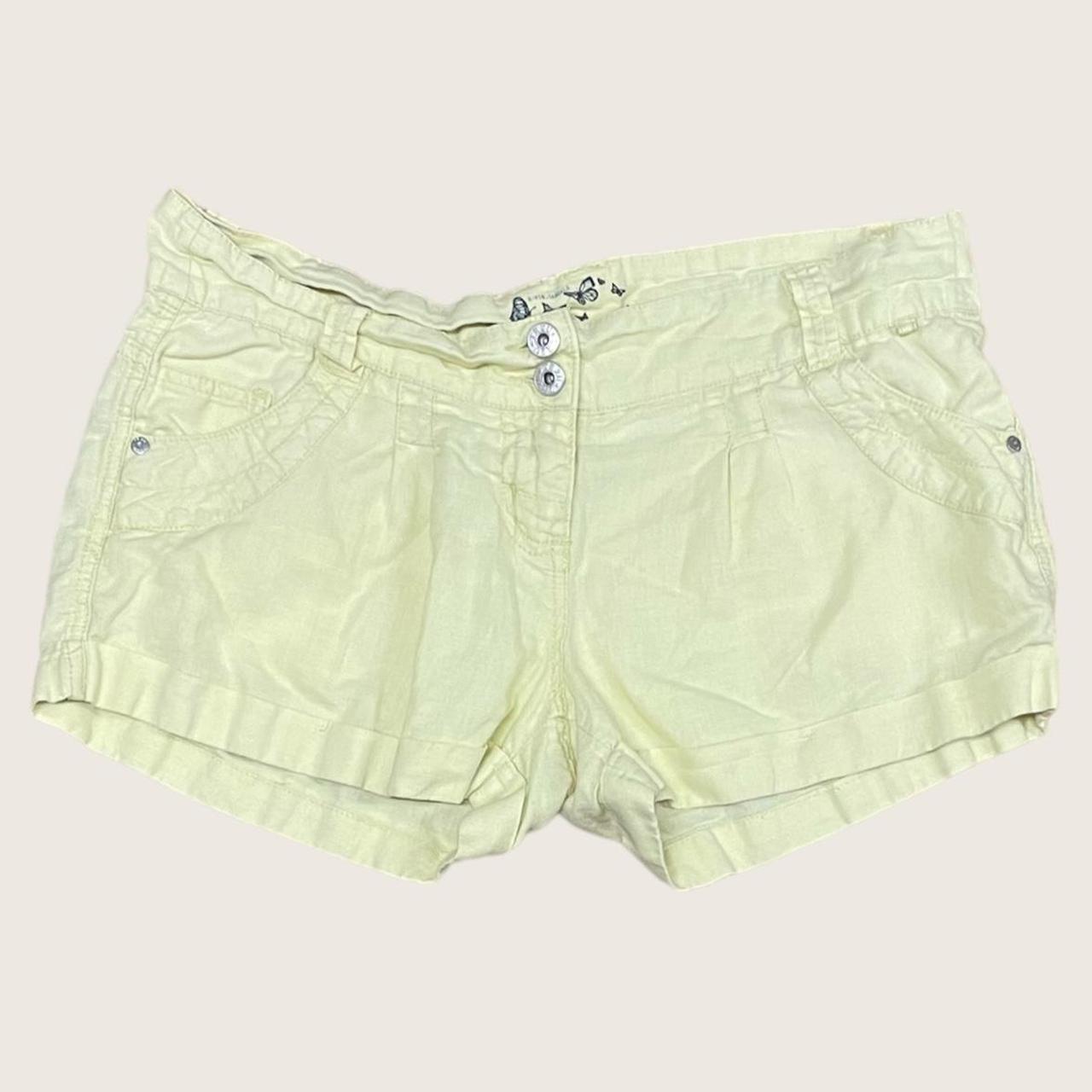 Y2K mini yellow linen shorts Evie cargo yellow hot... - Depop