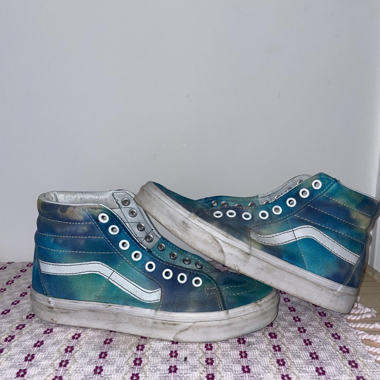 Tie Dye S8 Hi Vans Indigo Blue & Turquoise hand... - Depop