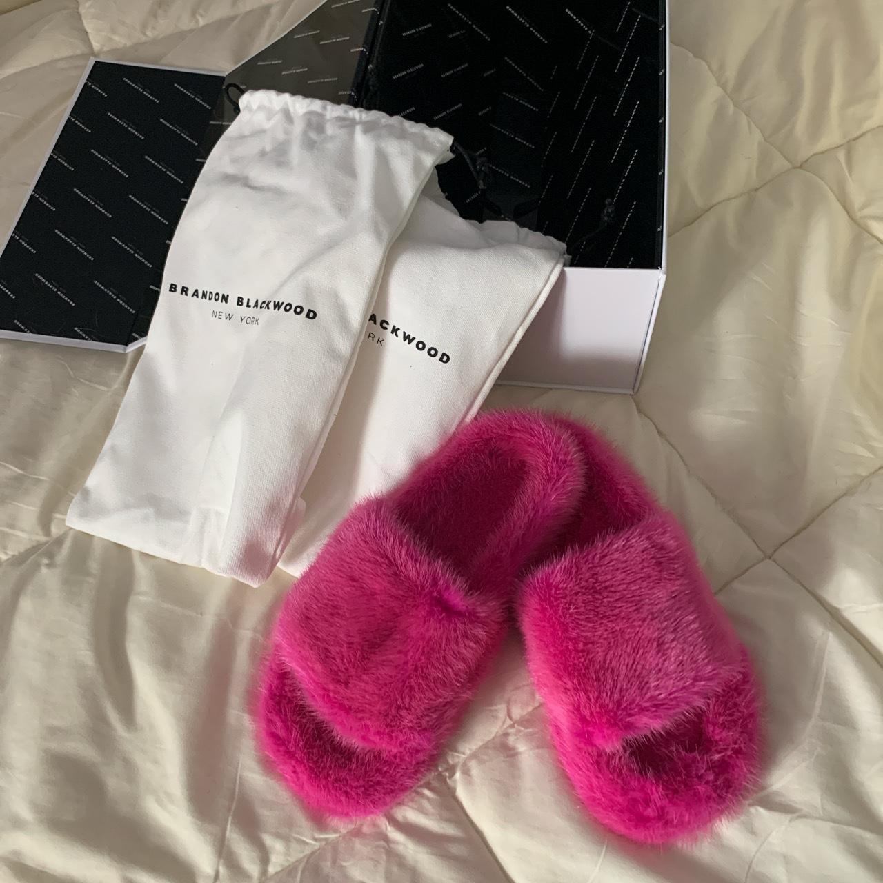 Brandon Blackwood pink fuzzy slides Retail price:... - Depop