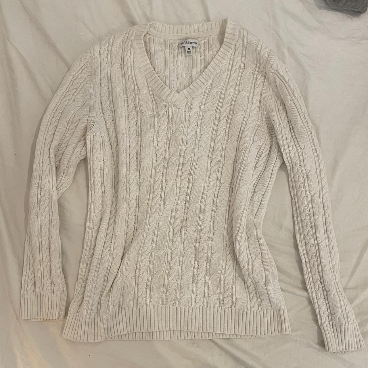 white cable-knit sweater!! size M but fits xs-s as... - Depop