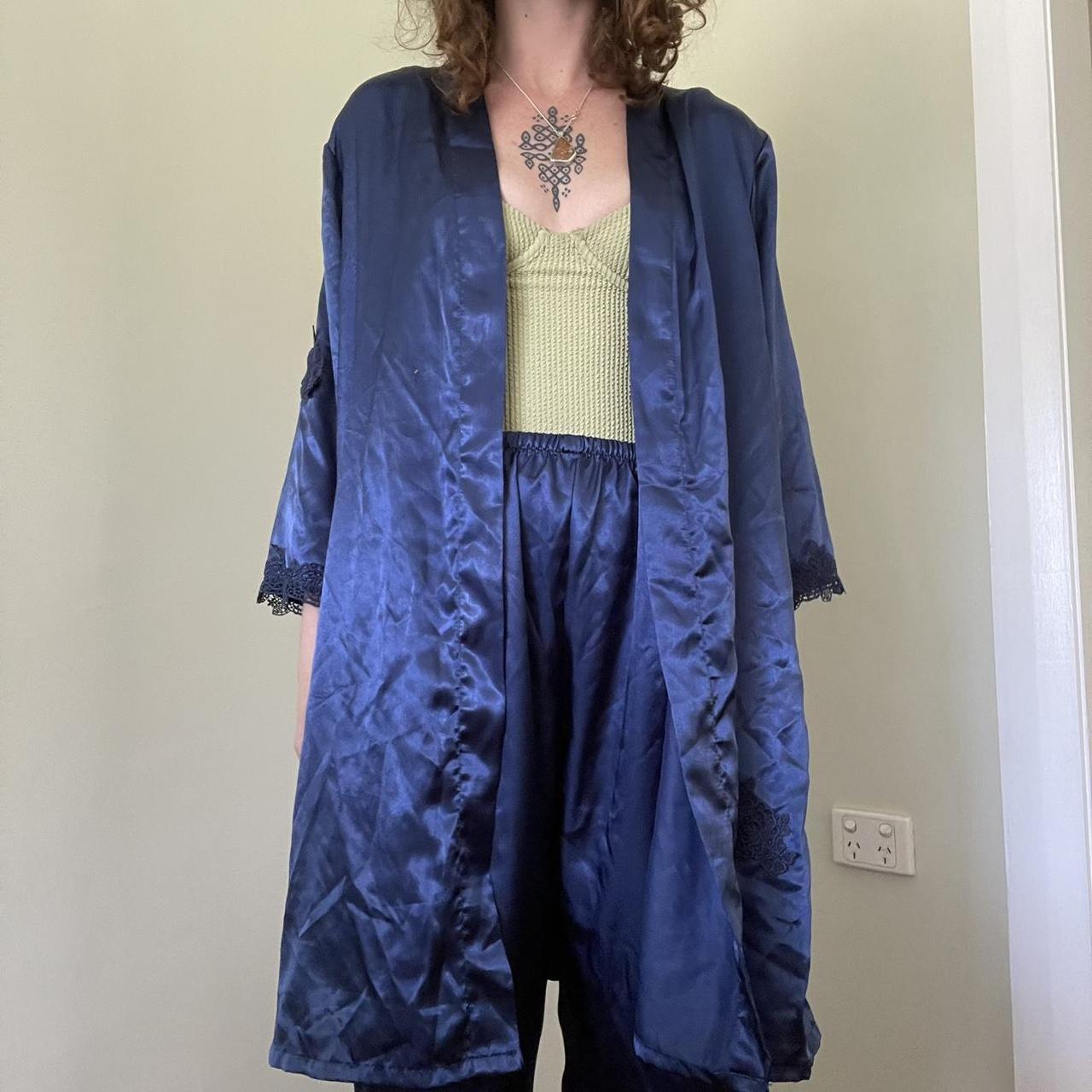 Silk navy blue robe. Free size up to XXL. $15 on own... - Depop